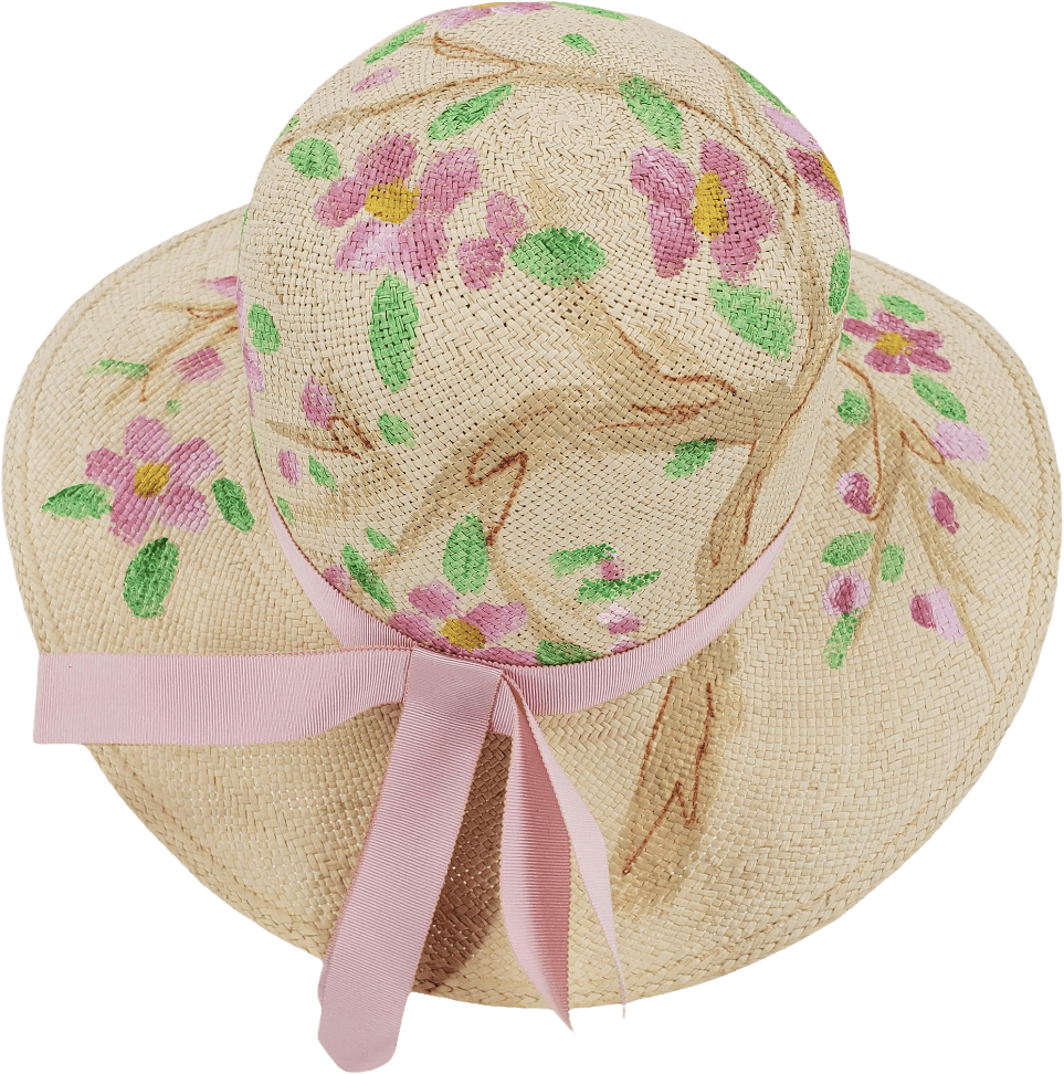 Vintage 70's Hand Painted Basket Woven Straw Sun Hat by Lee Menichetti ...