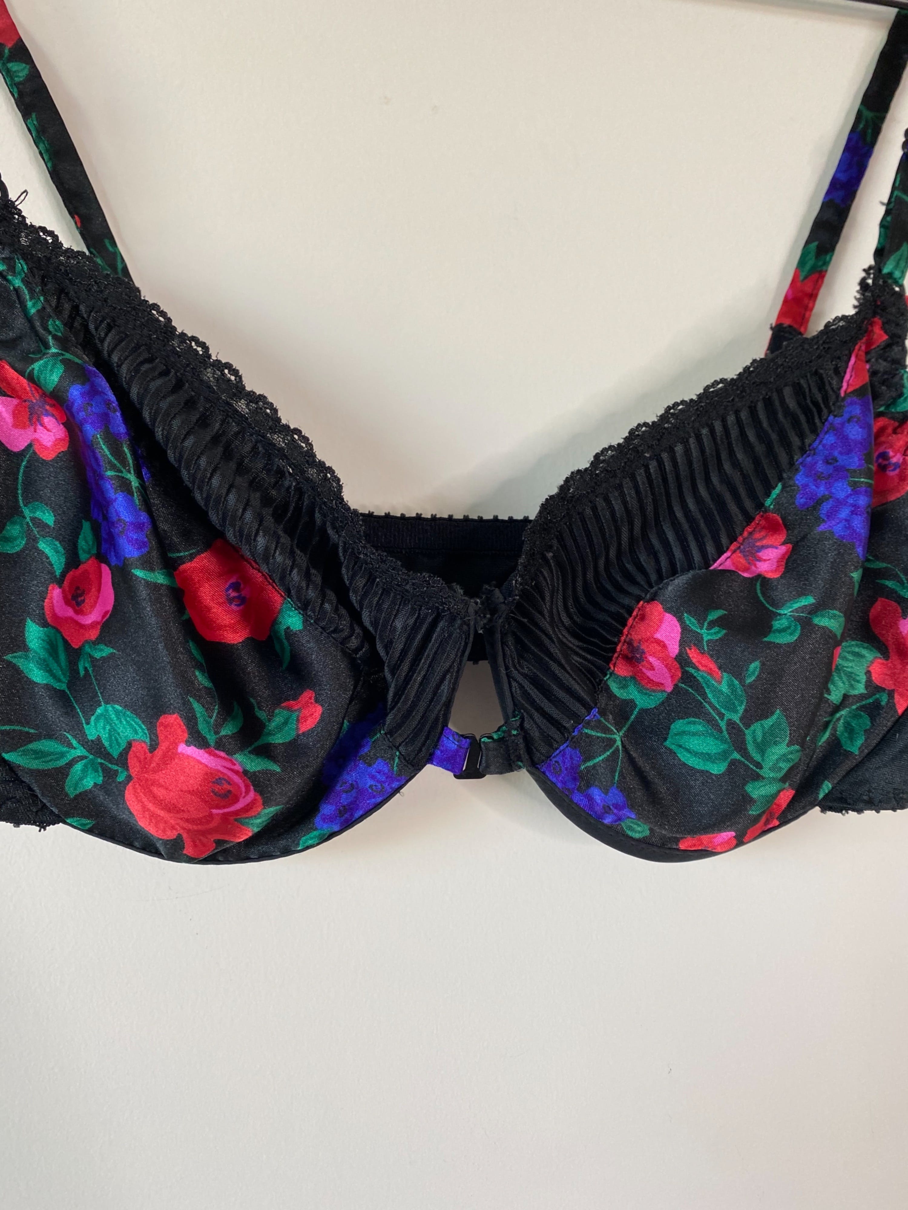 Vintage 80’s Black Floral Satin Bra | Shop THRILLING