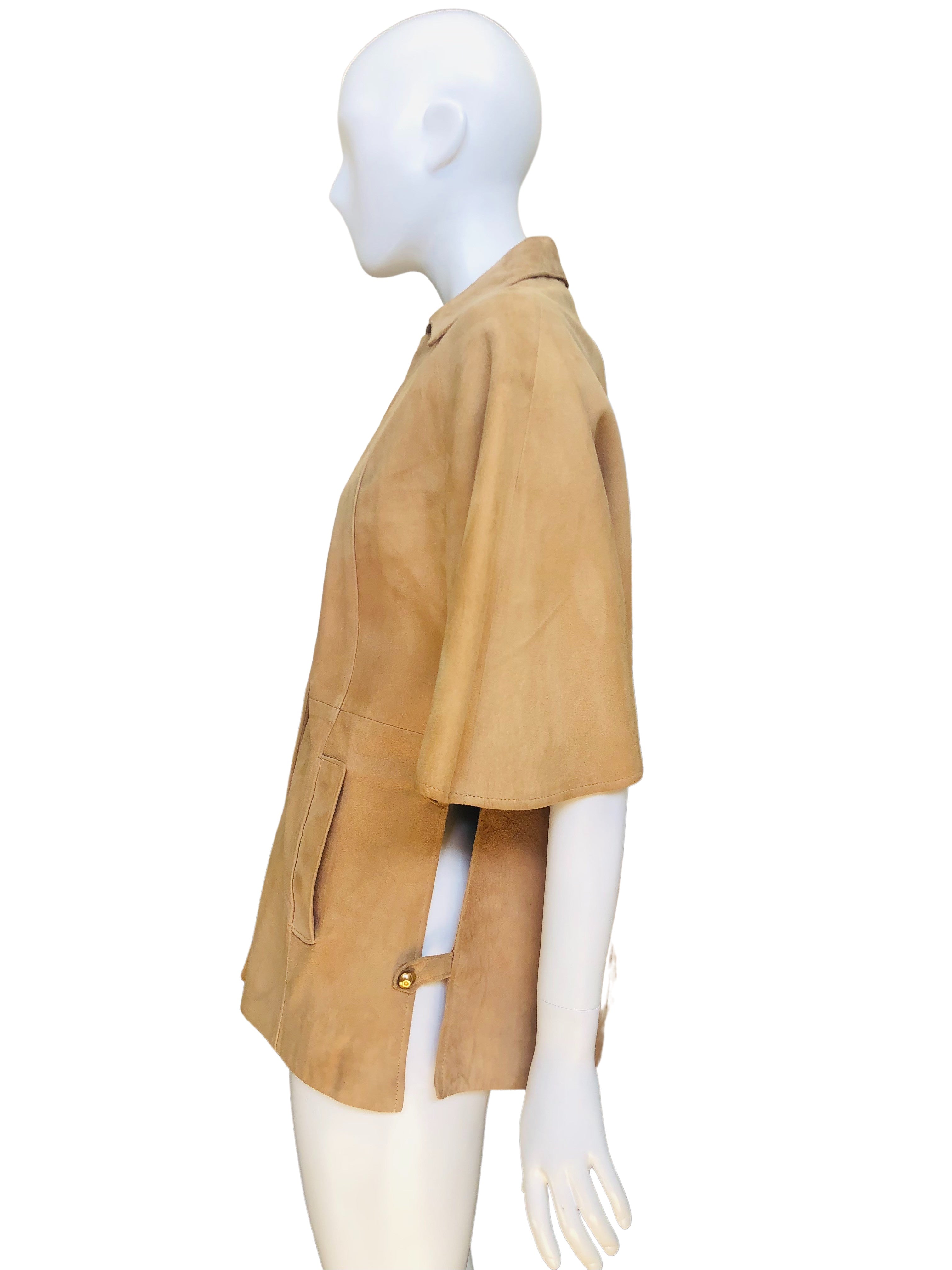 Vintage 70s Camel Suede Cape With Goldtone Metal Accents | Shop THRILLING
