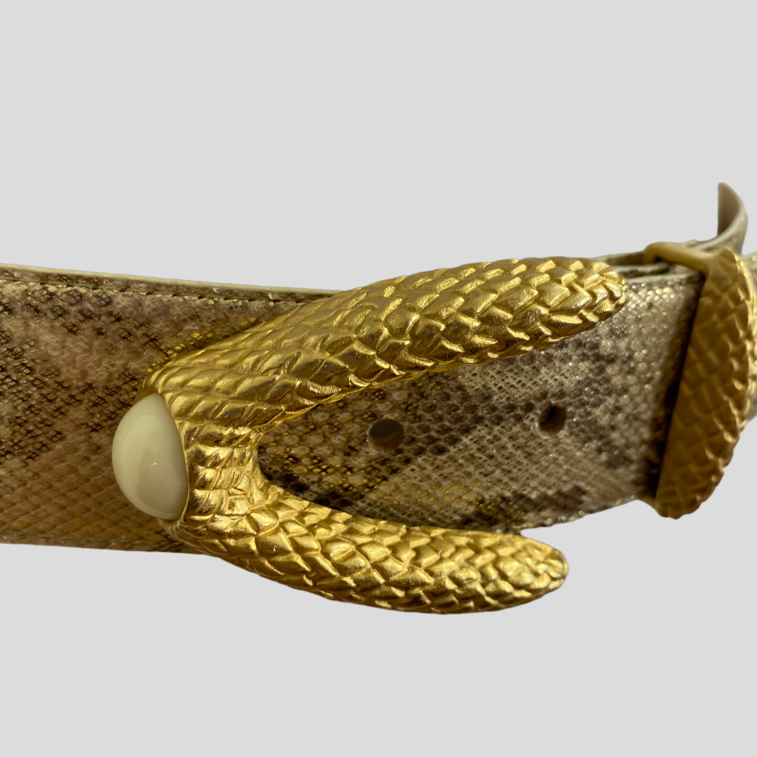 Vintage 80s/90s Gold Snakeskin Print Belt With Ornate Gold Buckle By ...