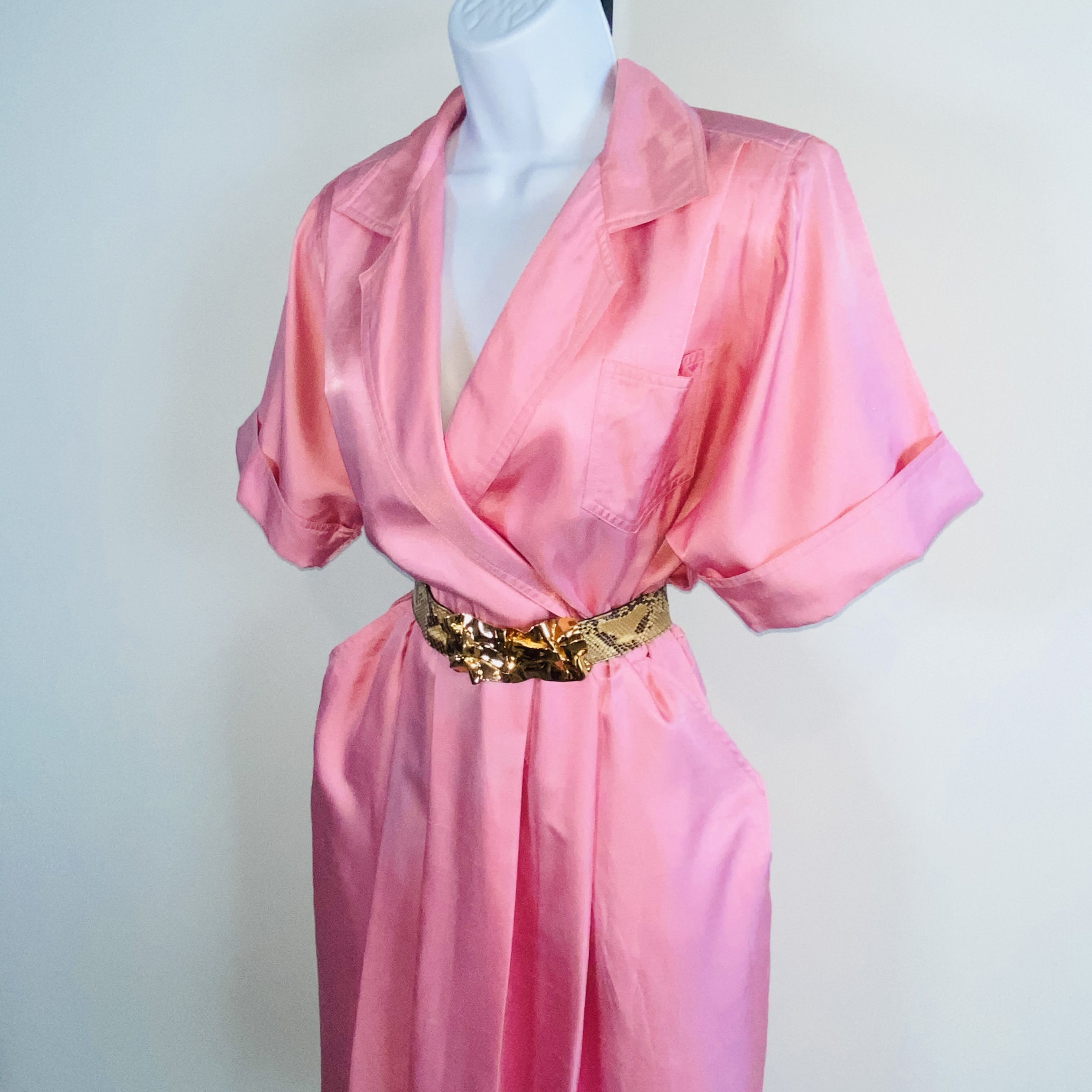 80s/90s Vintage Pink Pleated A-line Silk Shift Dress By Leslie Faye Pe ...