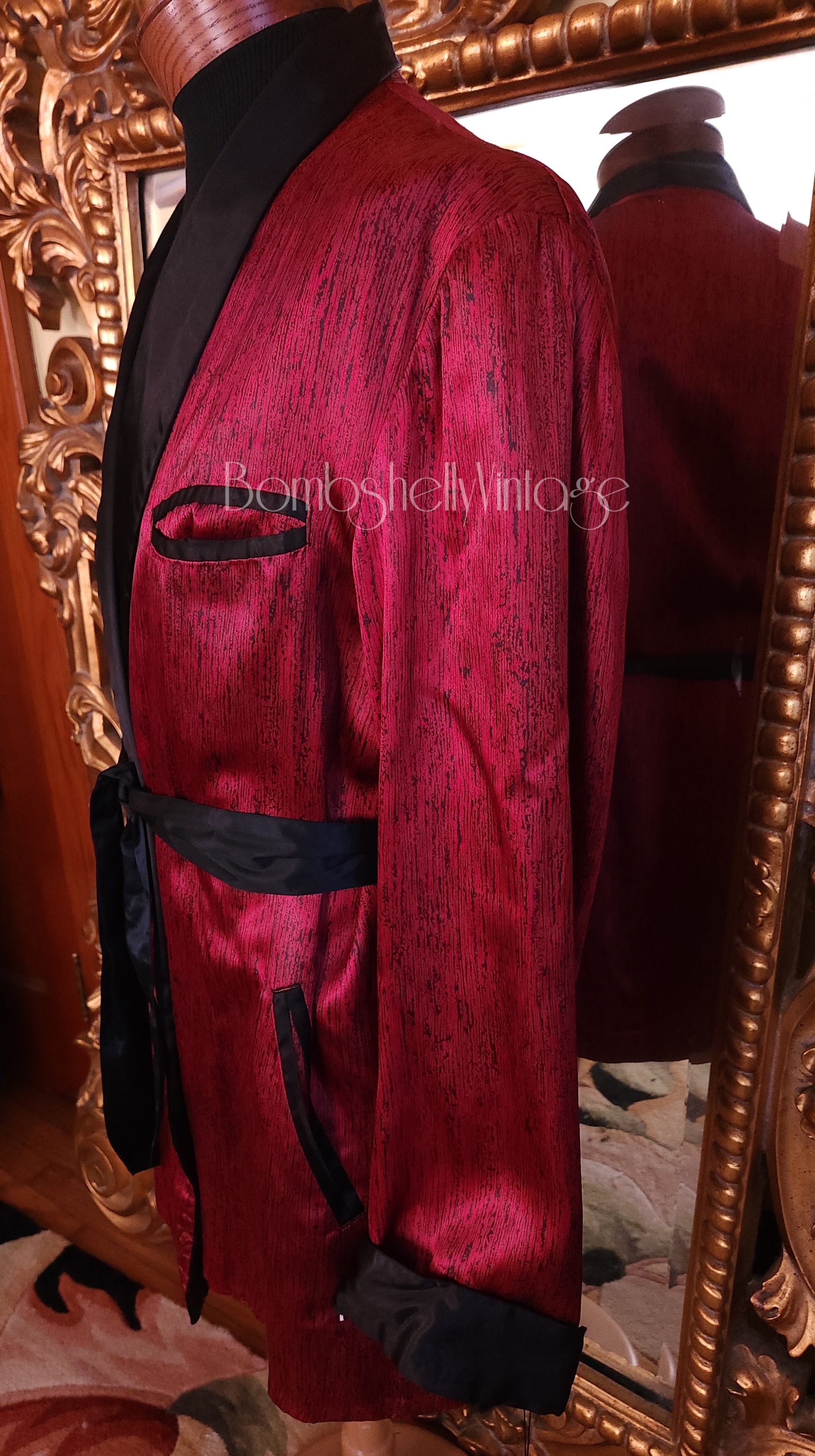 Vintage 50s Men's Red And Black Satin Smoking Jacket By Erie Clothiers ...