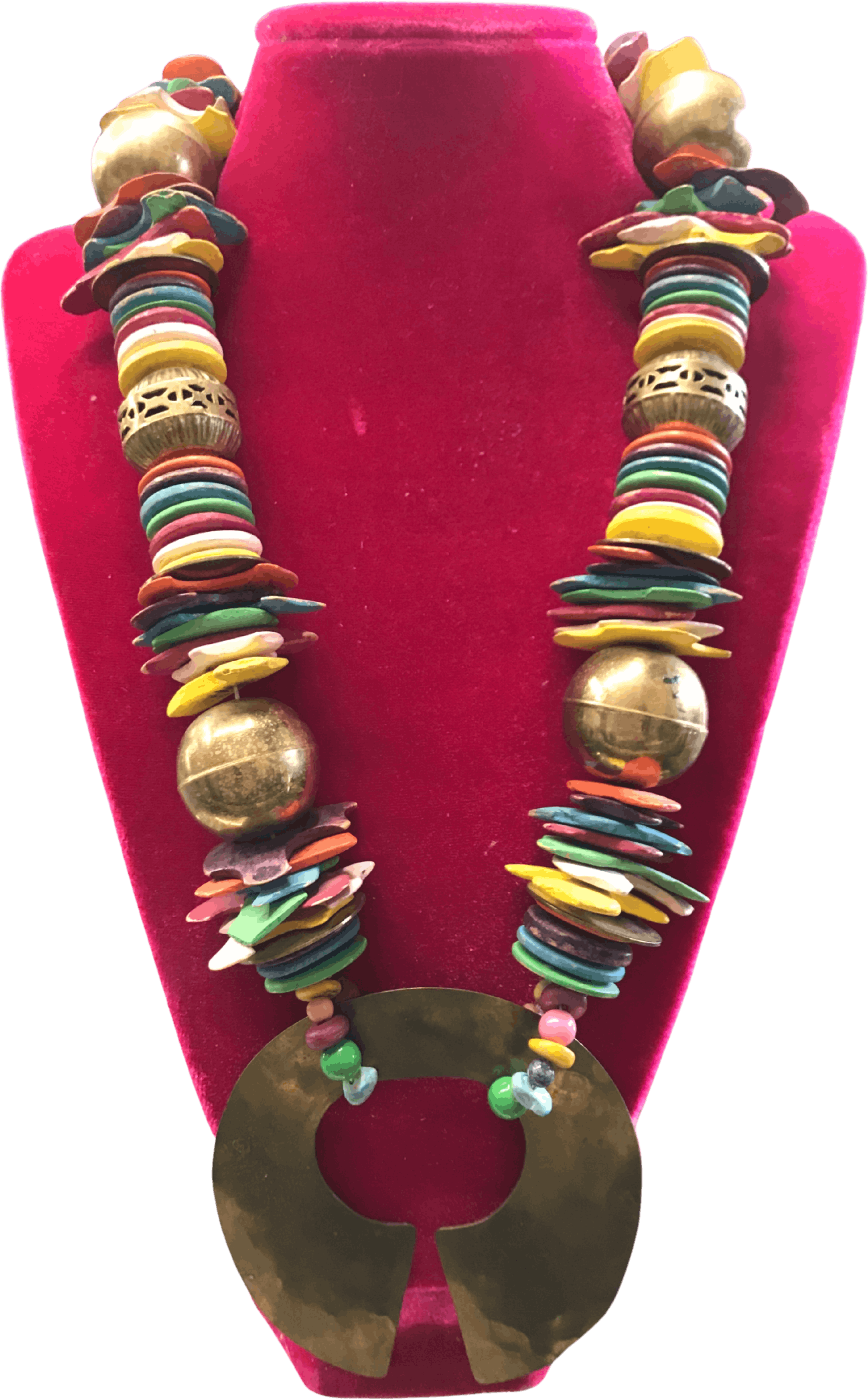 Vintage 80's Big Bold Brass Multicolor Necklace | Shop THRILLING