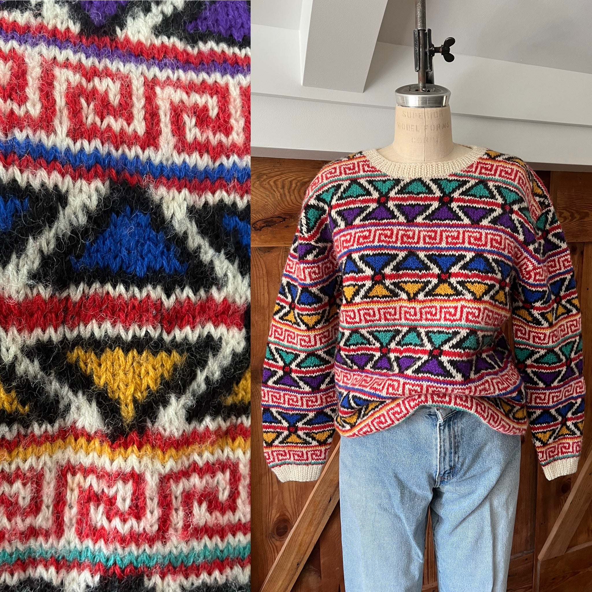 Vintage 90s Chunky Oversized Sweater Southwestern Geo Print By Talbots ...