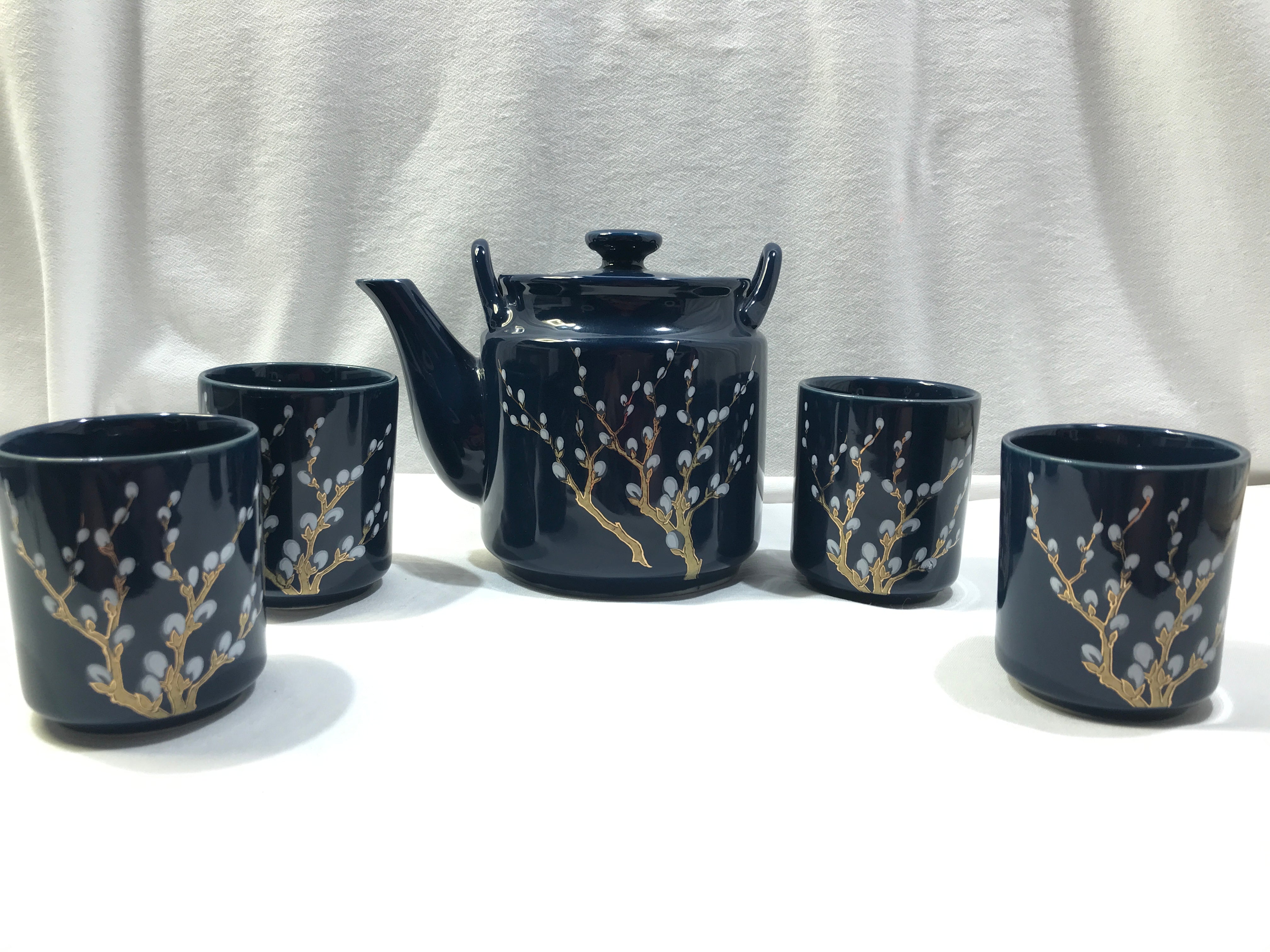 Vintage 80s/90s Dark Blue Ceramic Tea Or Coffee Service For Four | Shop ...