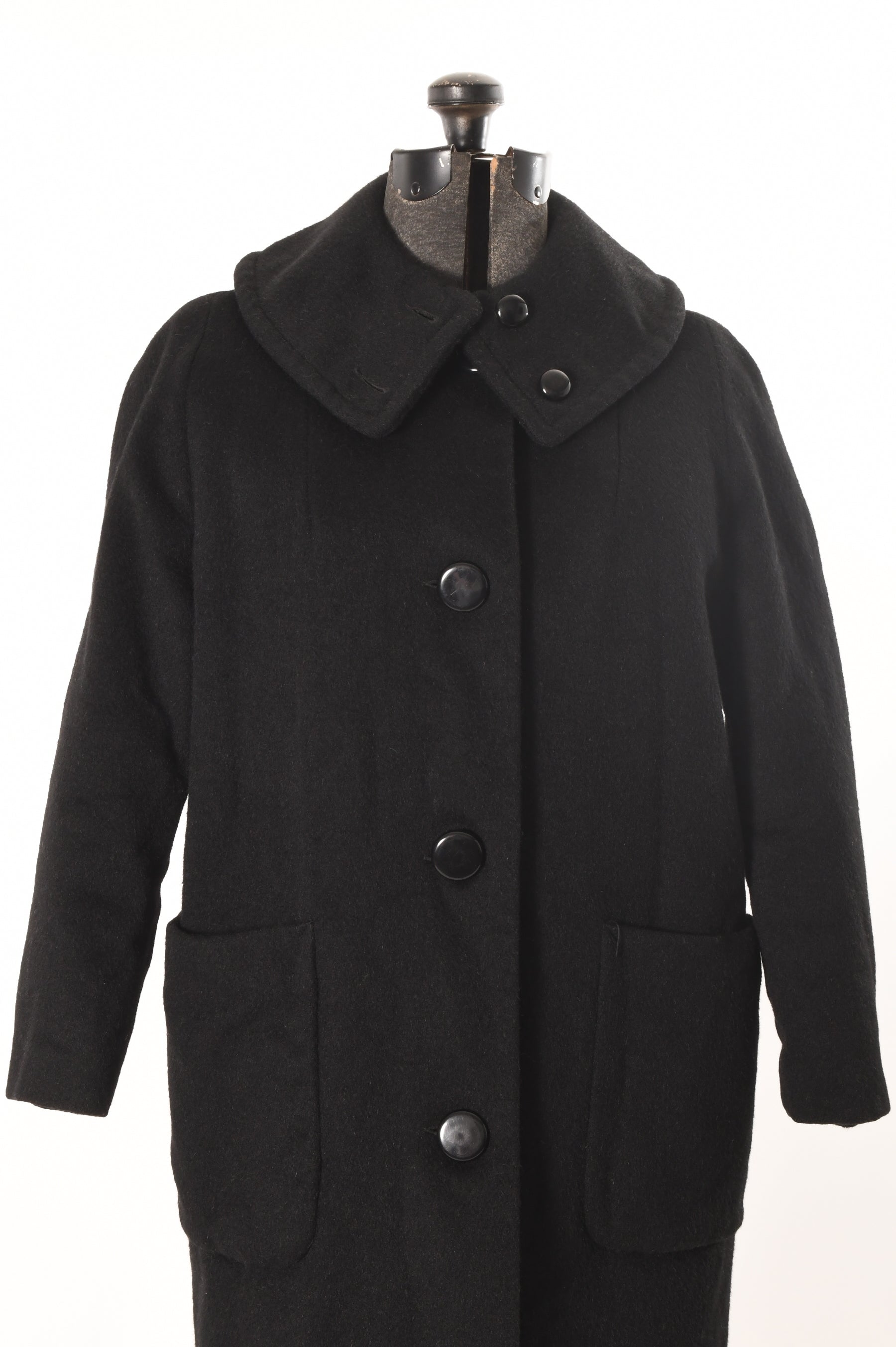 Vintage 50s Black Wool Patch Pockets Heavy Lined Coat | Shop THRILLING