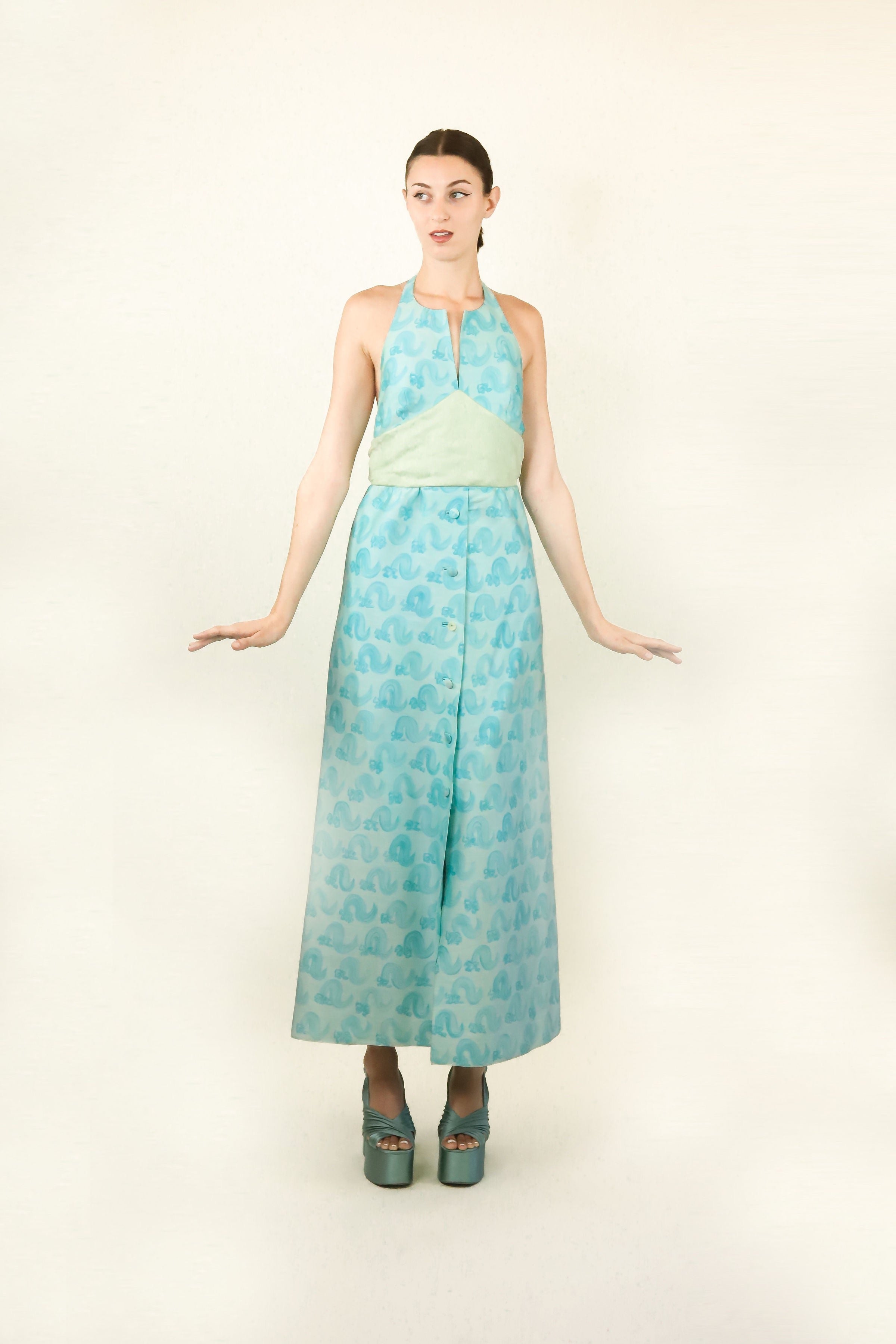 Vintage Courreges C. 70s/80s Blue Swirl Halter Dress | Shop THRILLING