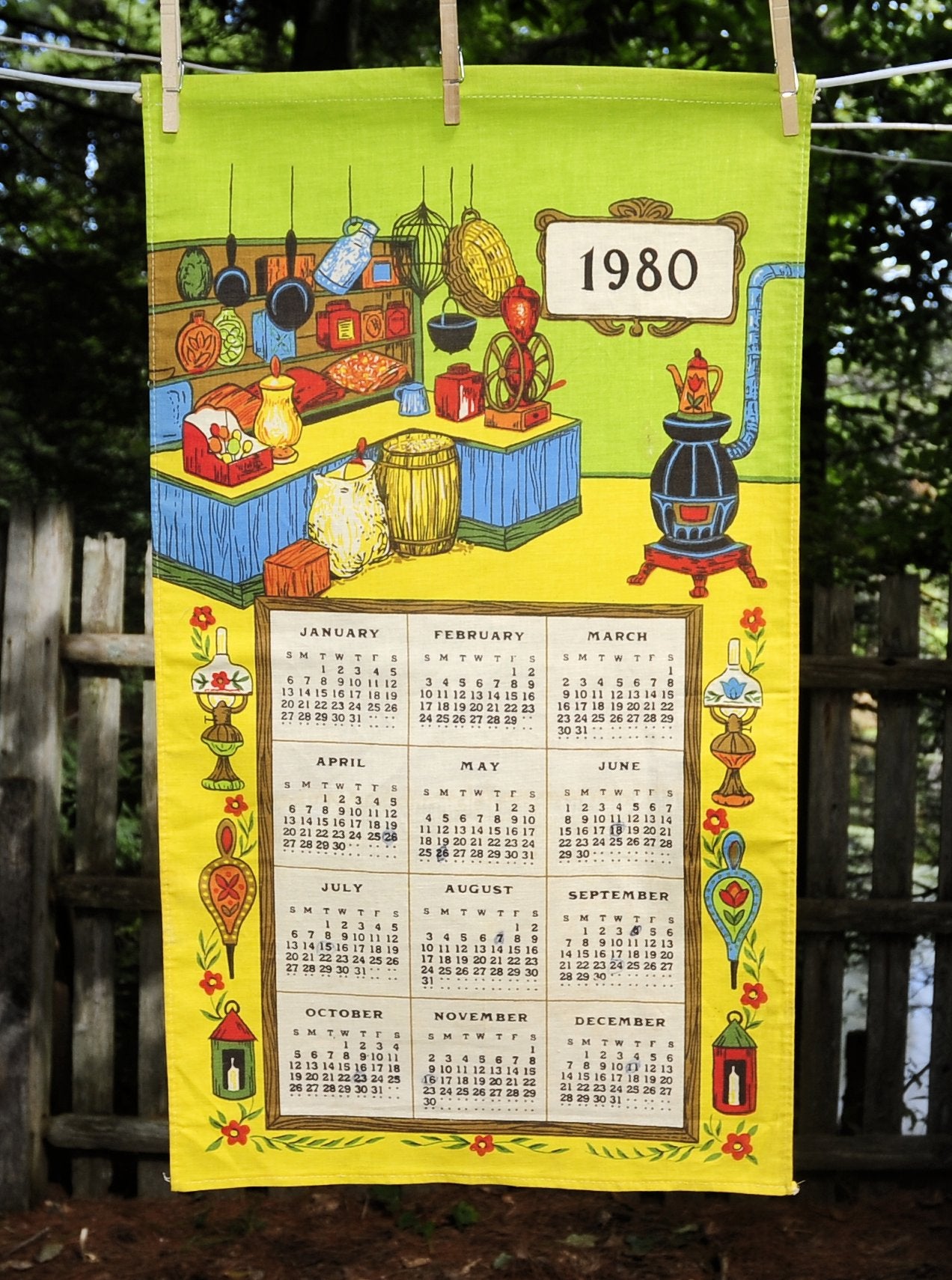 Vintage 80s Vtg 1980 Country General Store Calendar Tea Towel | Shop ...