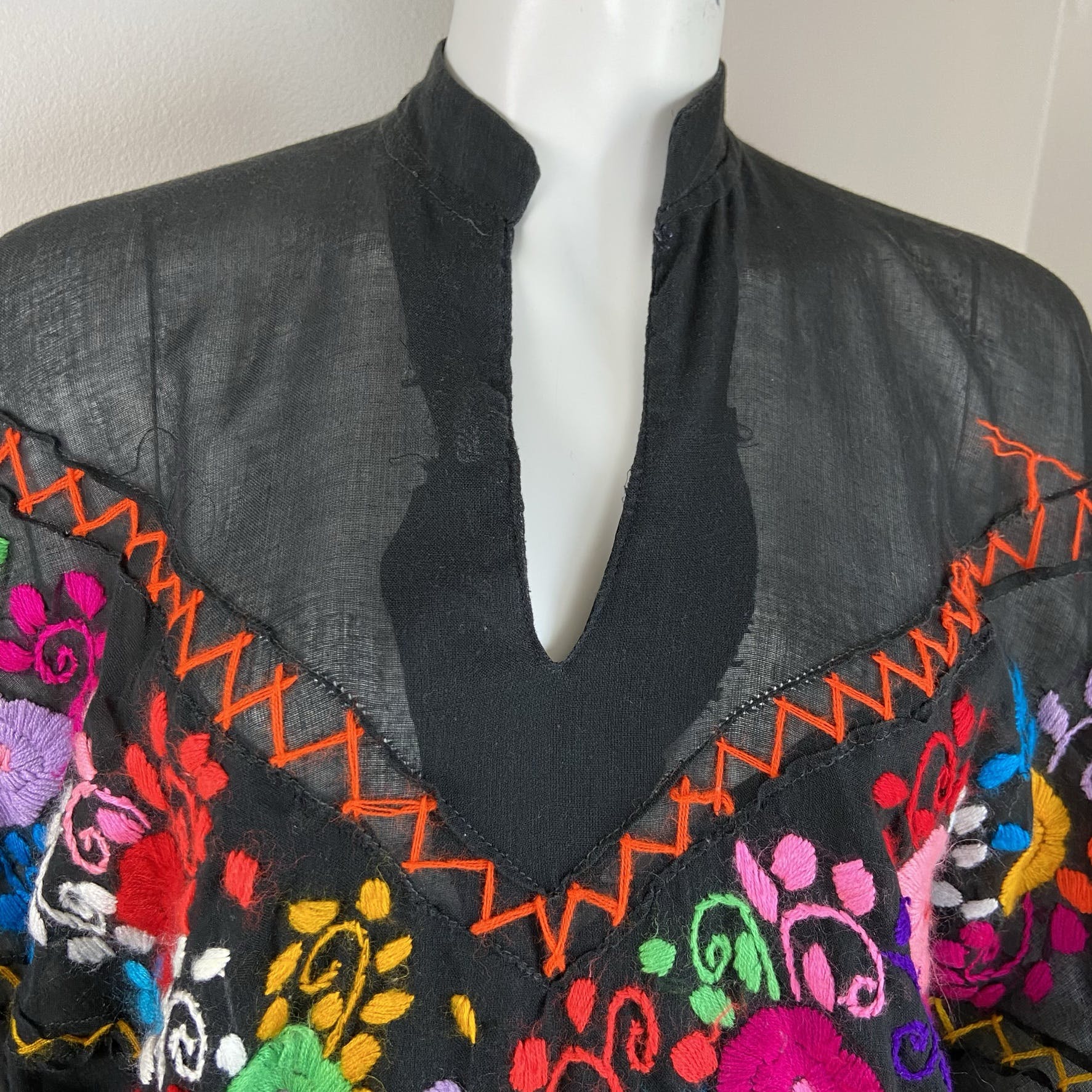 Vintage 70s Mexican Floral Embroidered Rainbow Caftan Maxi | Shop THRILLING