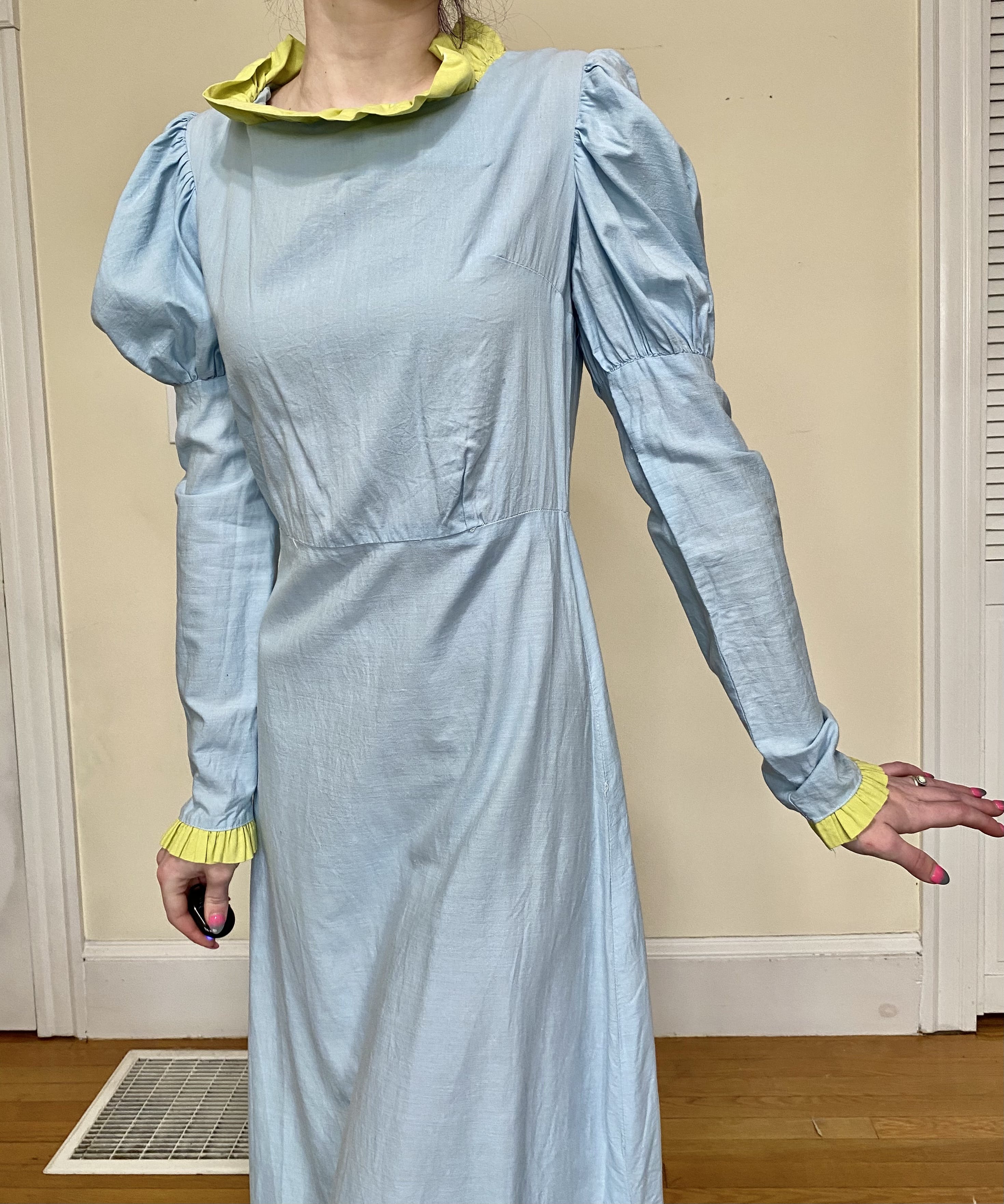 Vintage 70’s Does Victorian Handmade Light Blue Mutton Sleeve Maxi ...