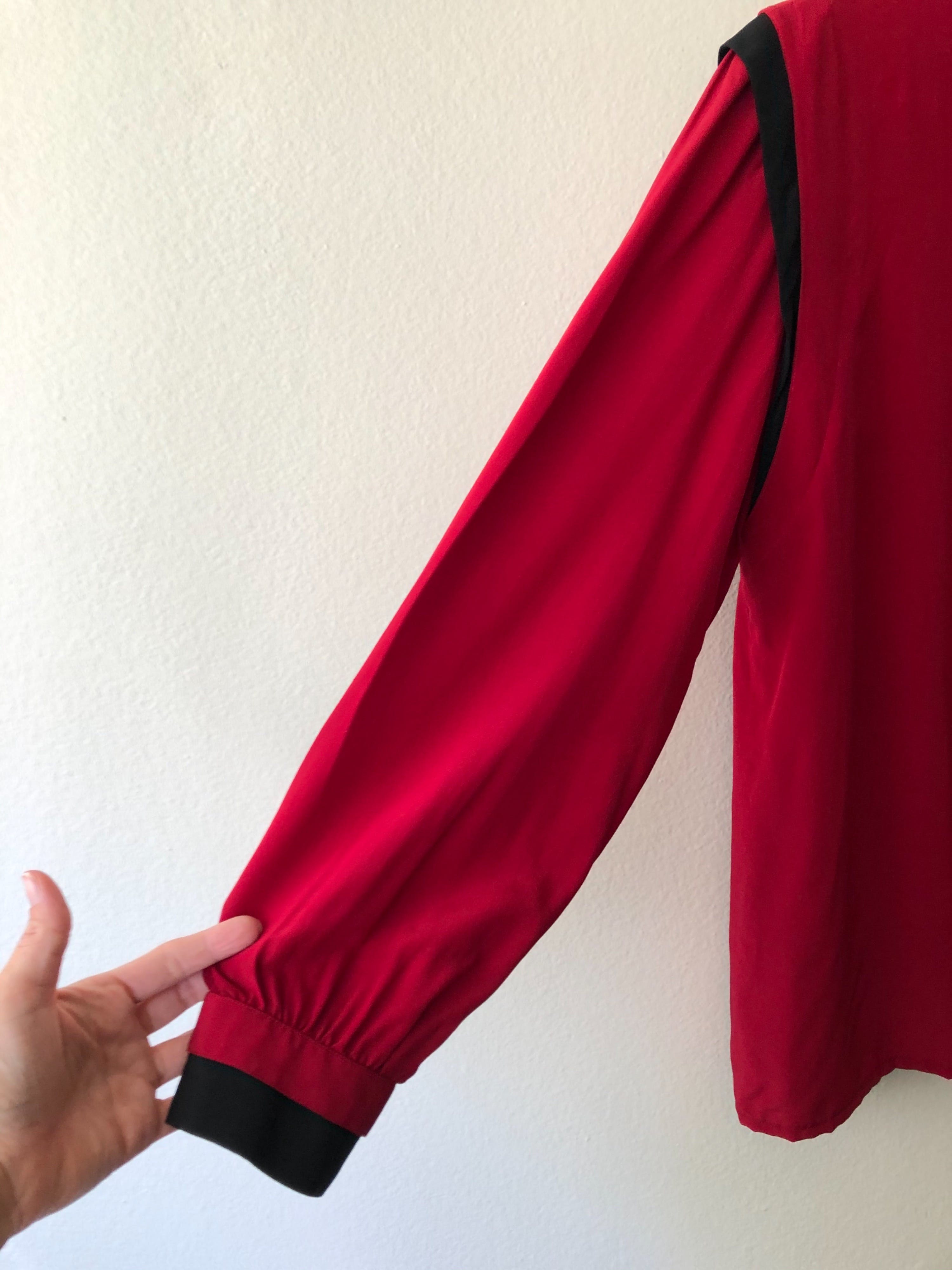 Vintage 80s Red And Black Silk New Wave Colorblock Top By Michelle ...