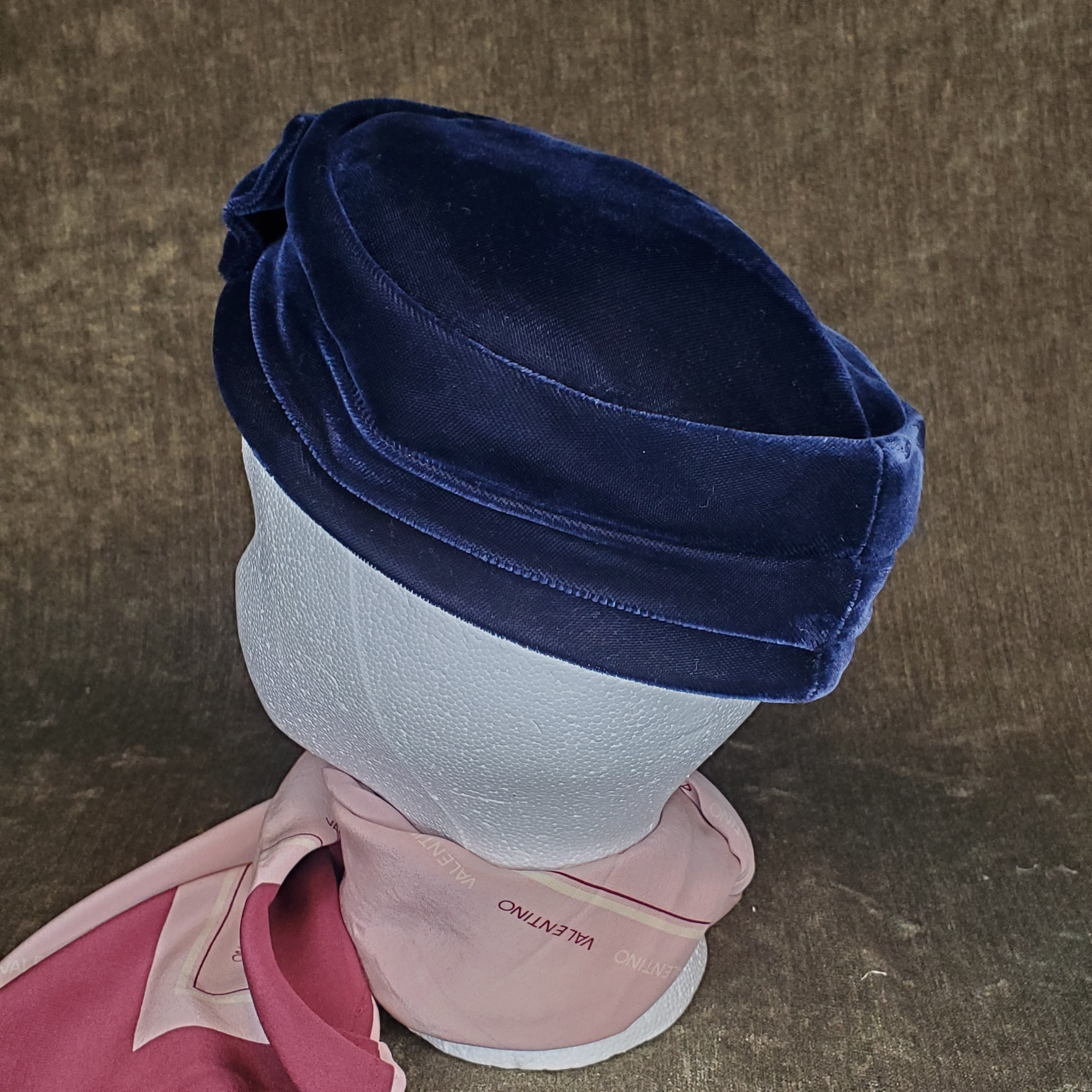 Vintage 50s/60s Blue Velvet Hat With Bow And Clear Rhinestones | Shop ...