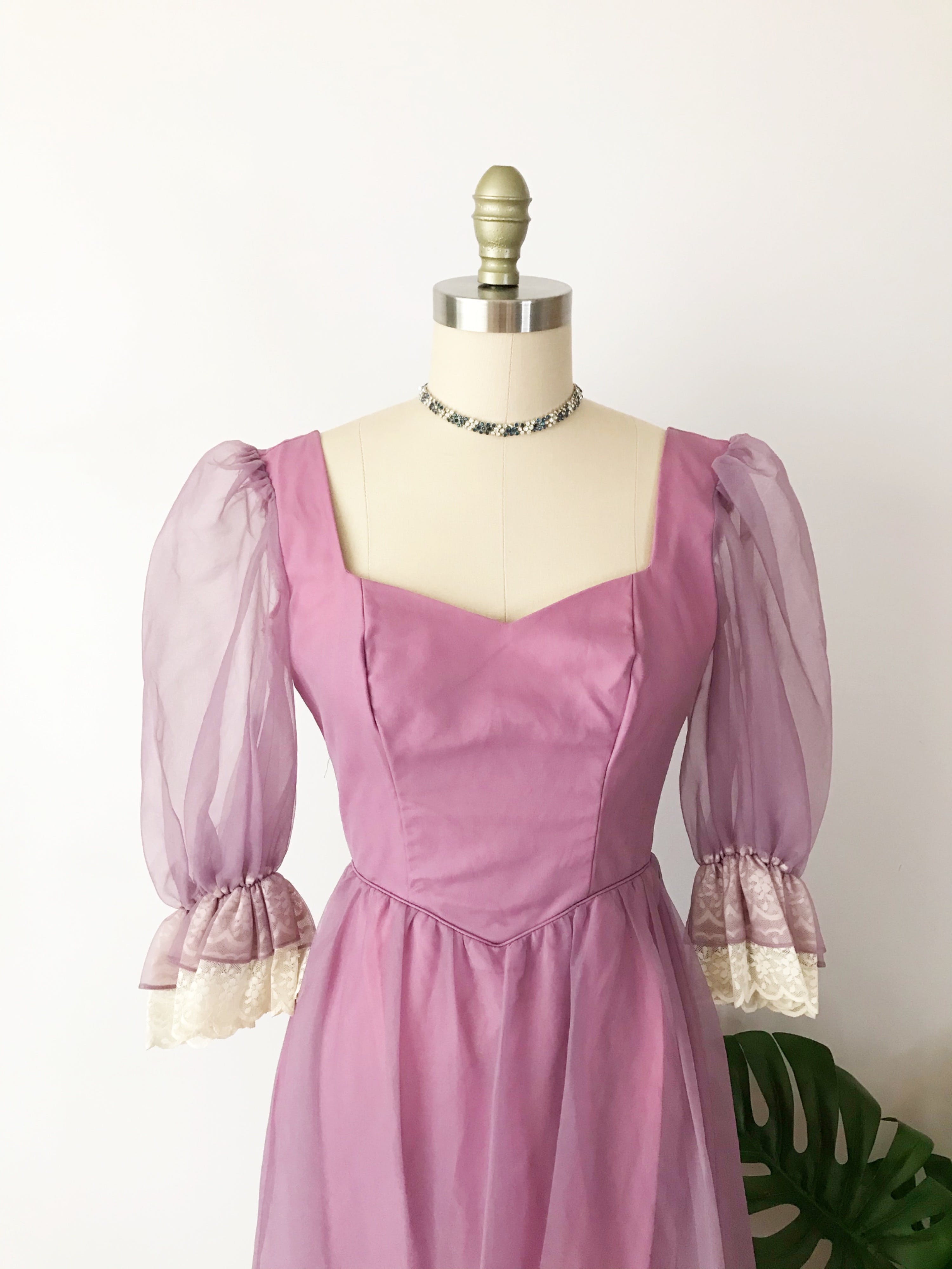 Vintage 70's Purple Regency Puff Sleeve Maxi Dress | Shop THRILLING