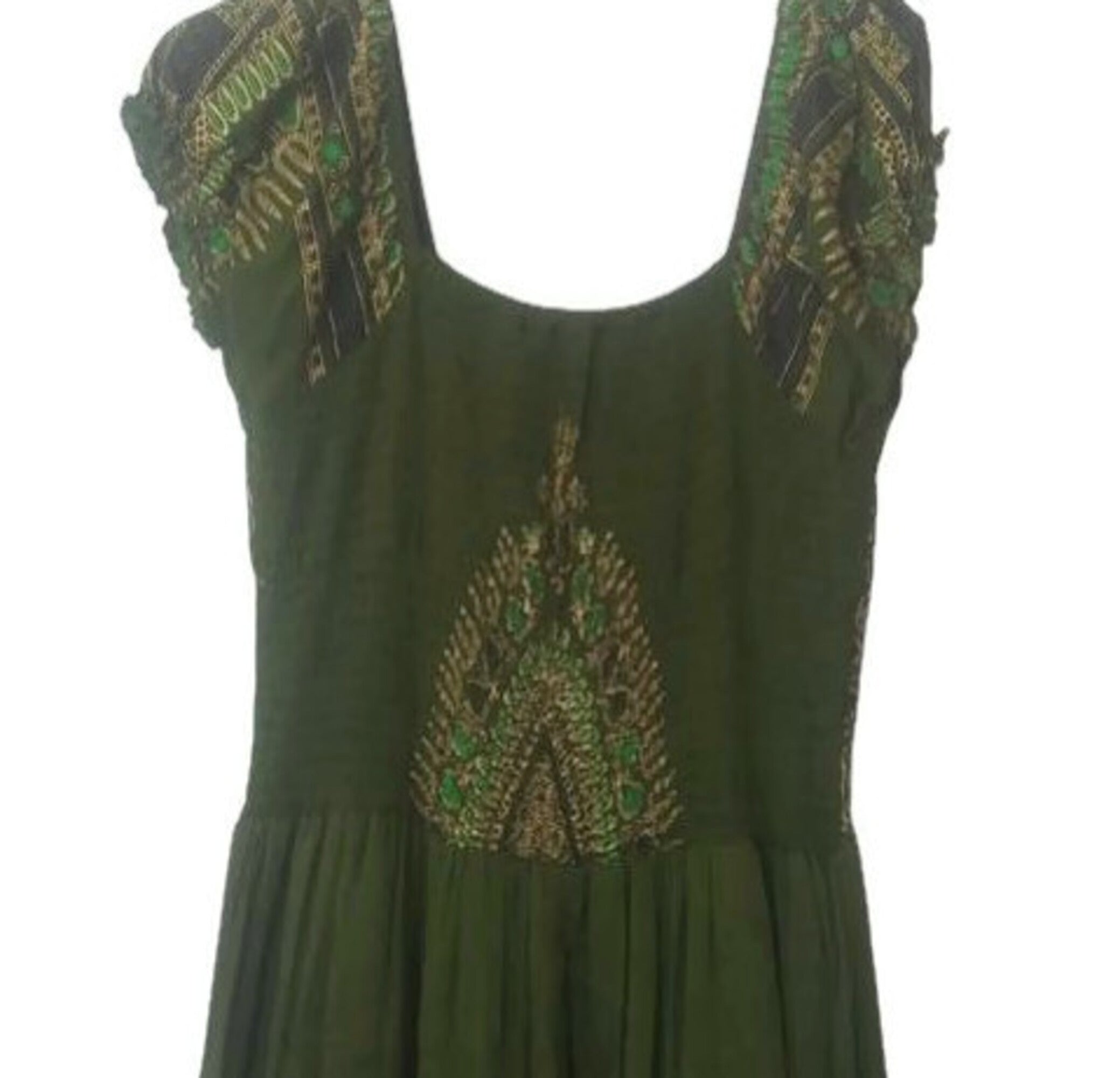Vintage 90s Green Boho Chic Embroidered Smocked Maxi Dress By Lapogee ...