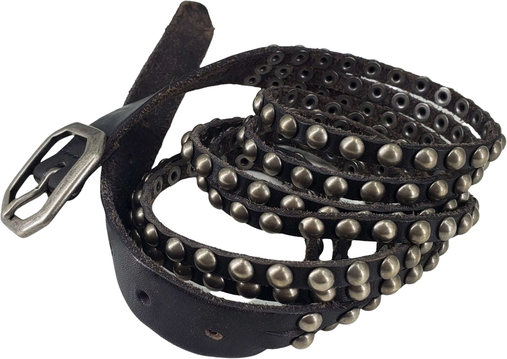 Vintage 80s Studded Black Three Row Genuine Leather Belt By Linea Pelle ...