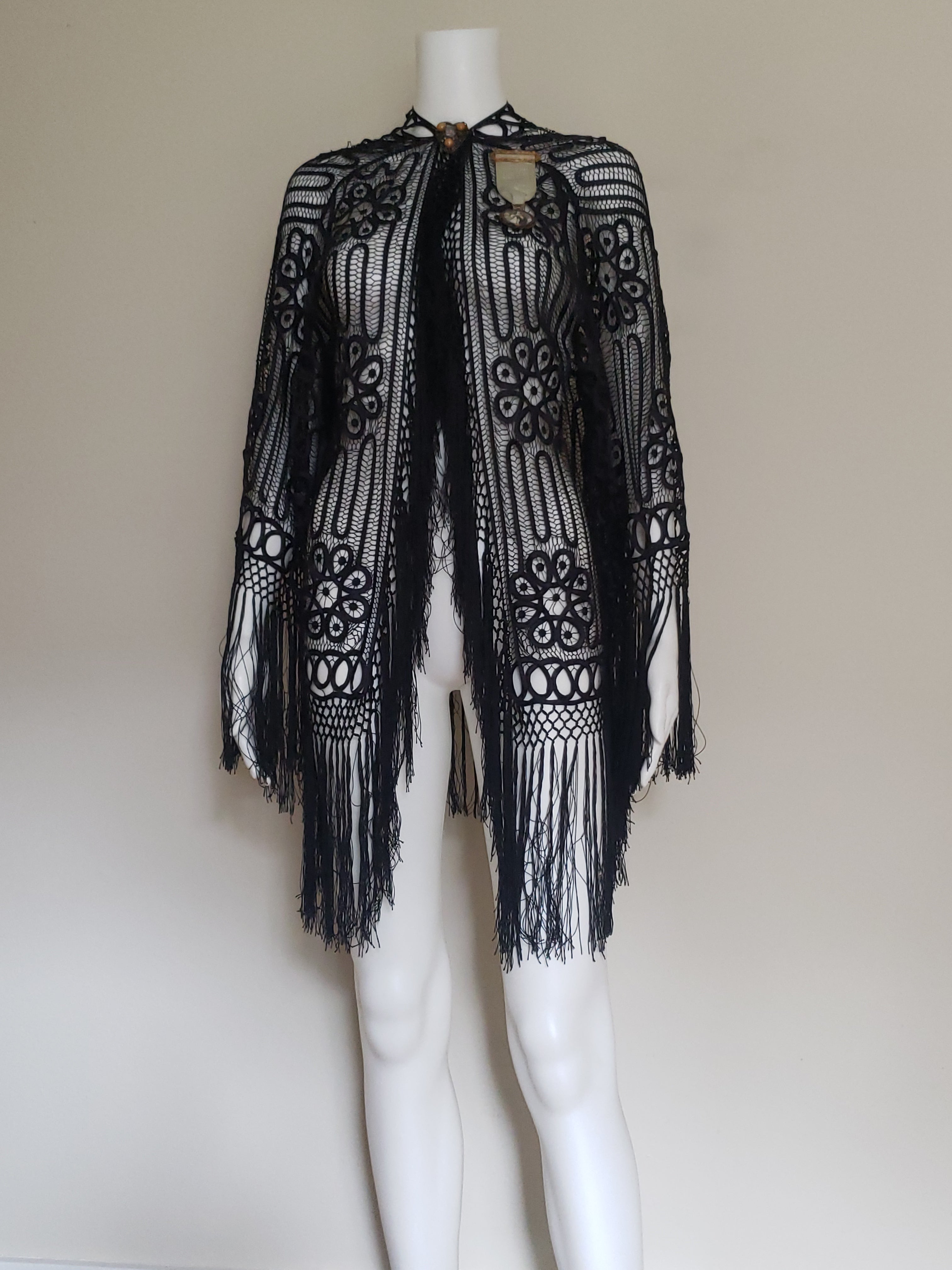 Vintage 90s Silk Battenburg Mesh Lace Fringe Robe | Shop THRILLING