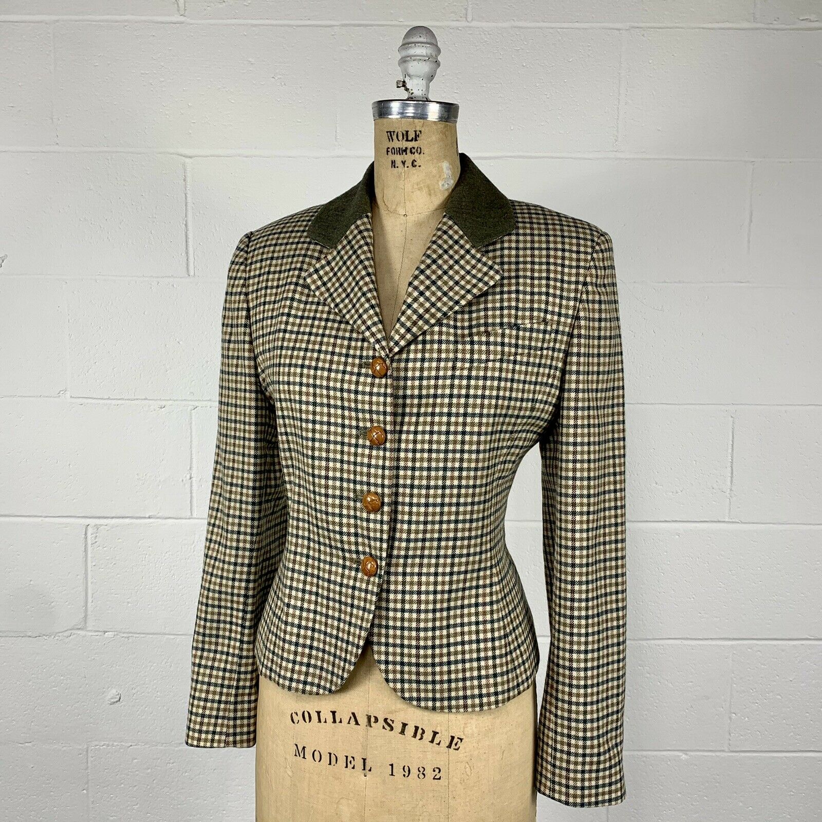 Vintage 80s Green Checker Plaid Wool Cropped Riding Jacket By Jh ...