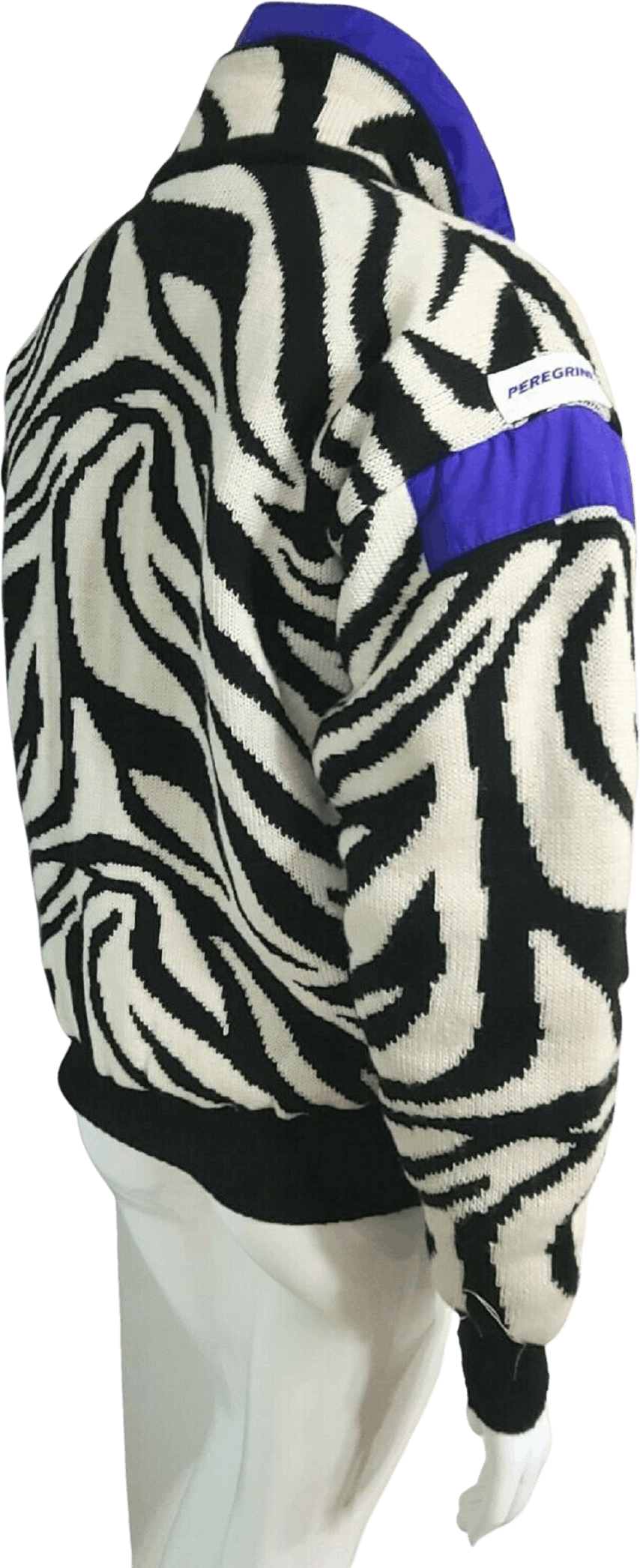 Vintage 80's Zebra Stripe Ski Sweater Jacket by Pelegrine | Shop THRILLING