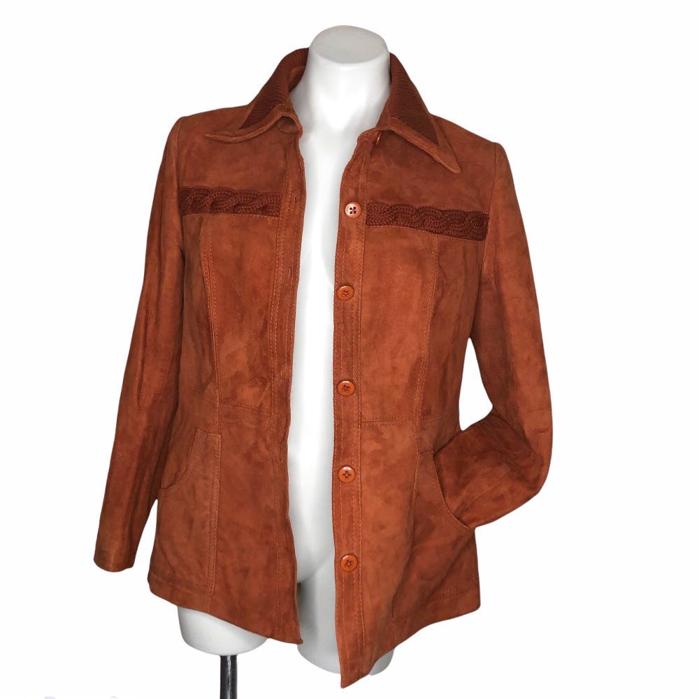 World Knits Suede Button Jacket Rust Color Vintage | Shop THRILLING