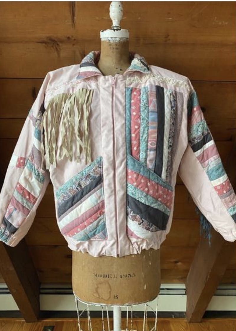 Vintage 80's Crazy Blingy Pink Patchwork Jacket with Fringe | Shop ...