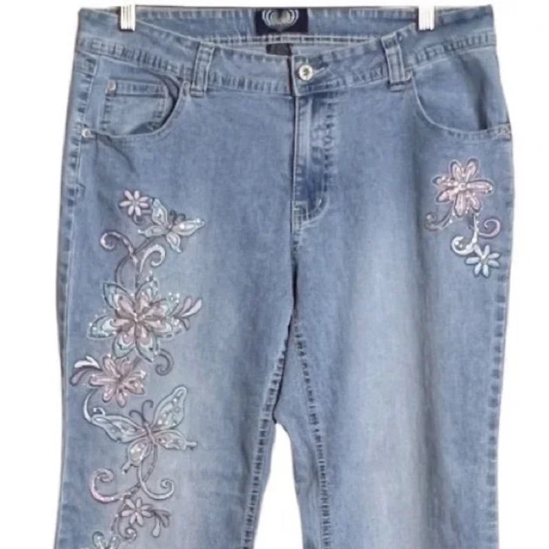 90s/00s Vintage Embroidered Flowers Bootcut Denim Jeans By Angels ...