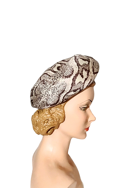 60s Vintage Satin Snakeskin Print Big Beret Hat | Shop THRILLING