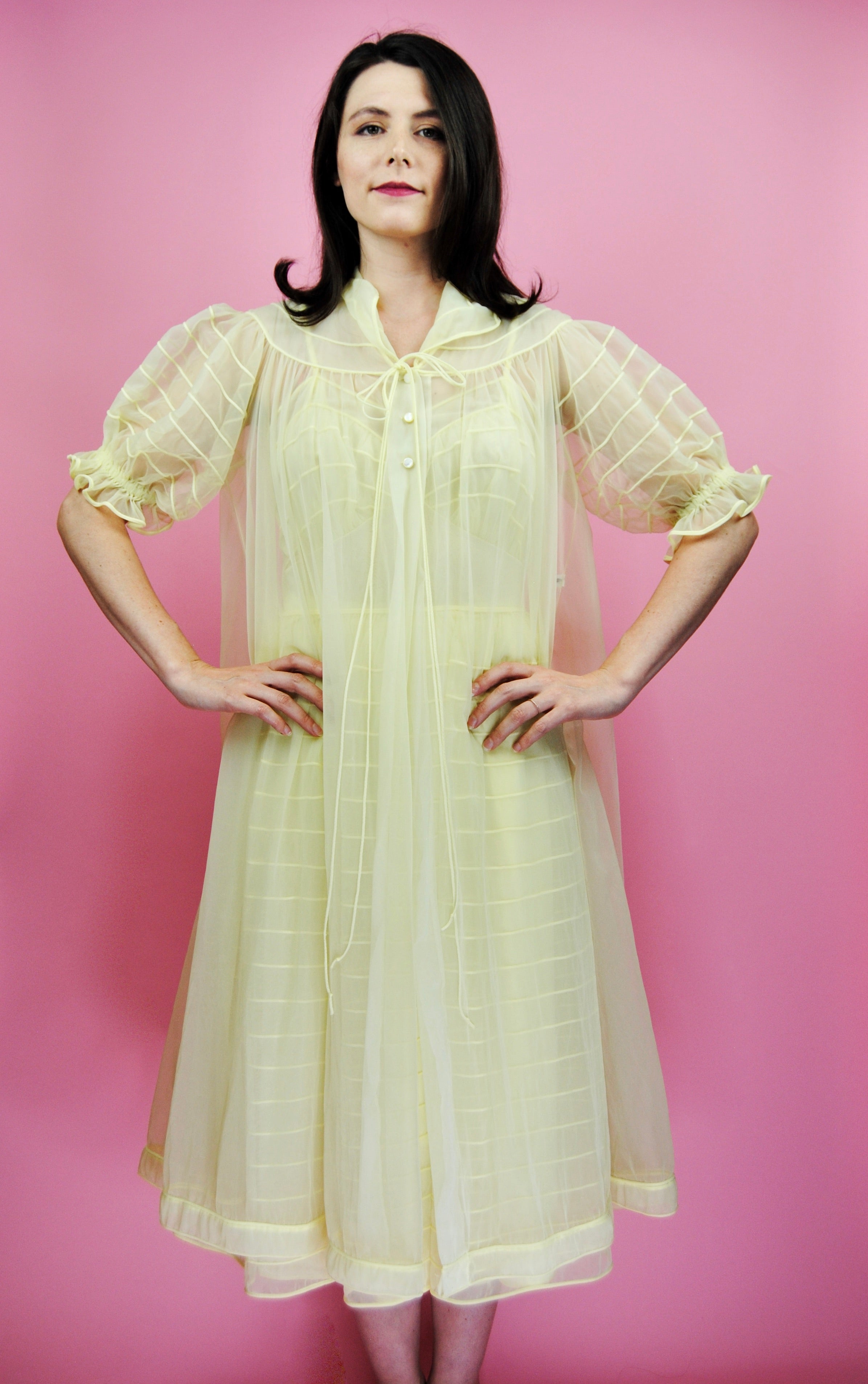Vintage 50s Rare Pale Yellow Night Gown Peignoir Set By Shadowline ...