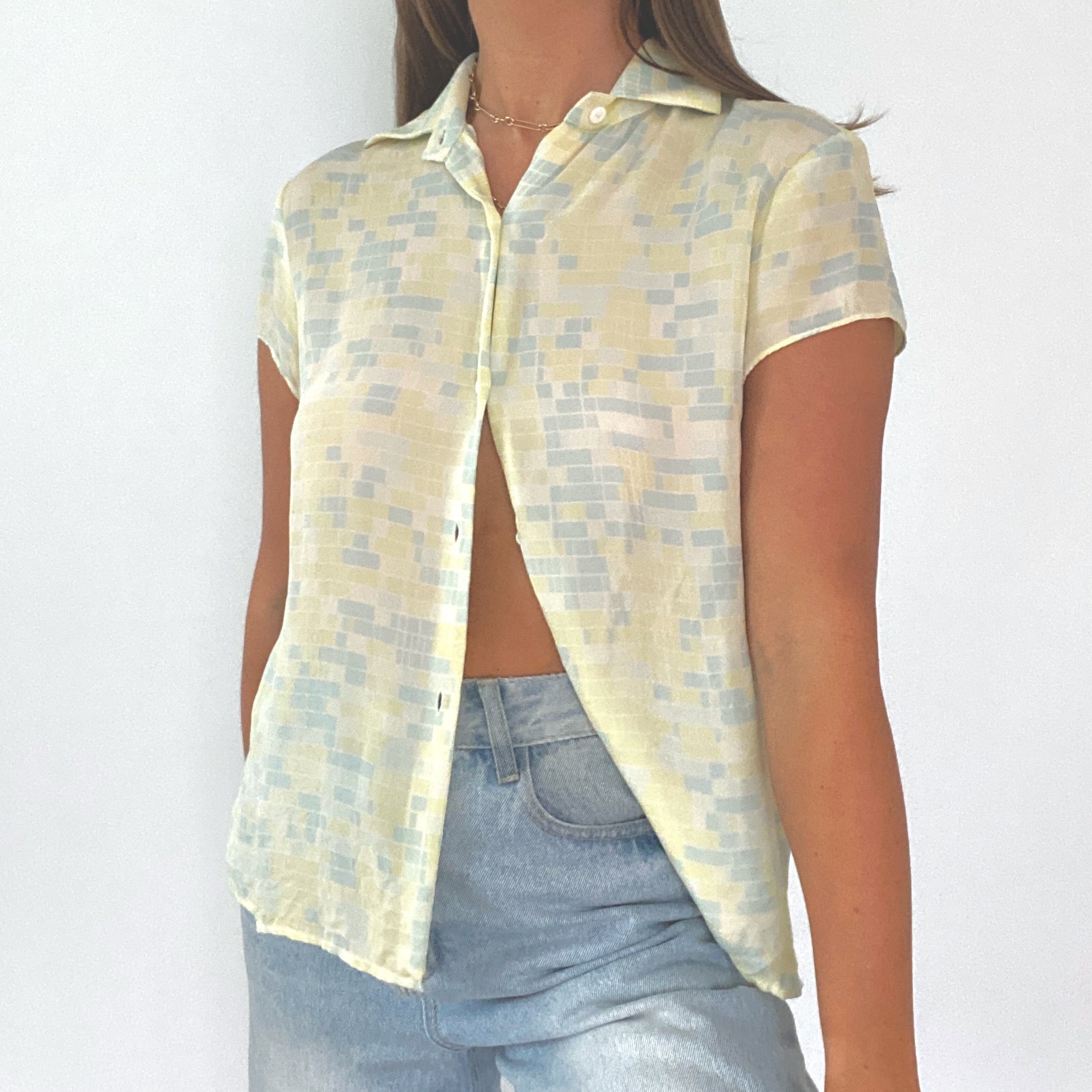 Vintage 90s Pastel Silk Geo Blouse | Shop THRILLING