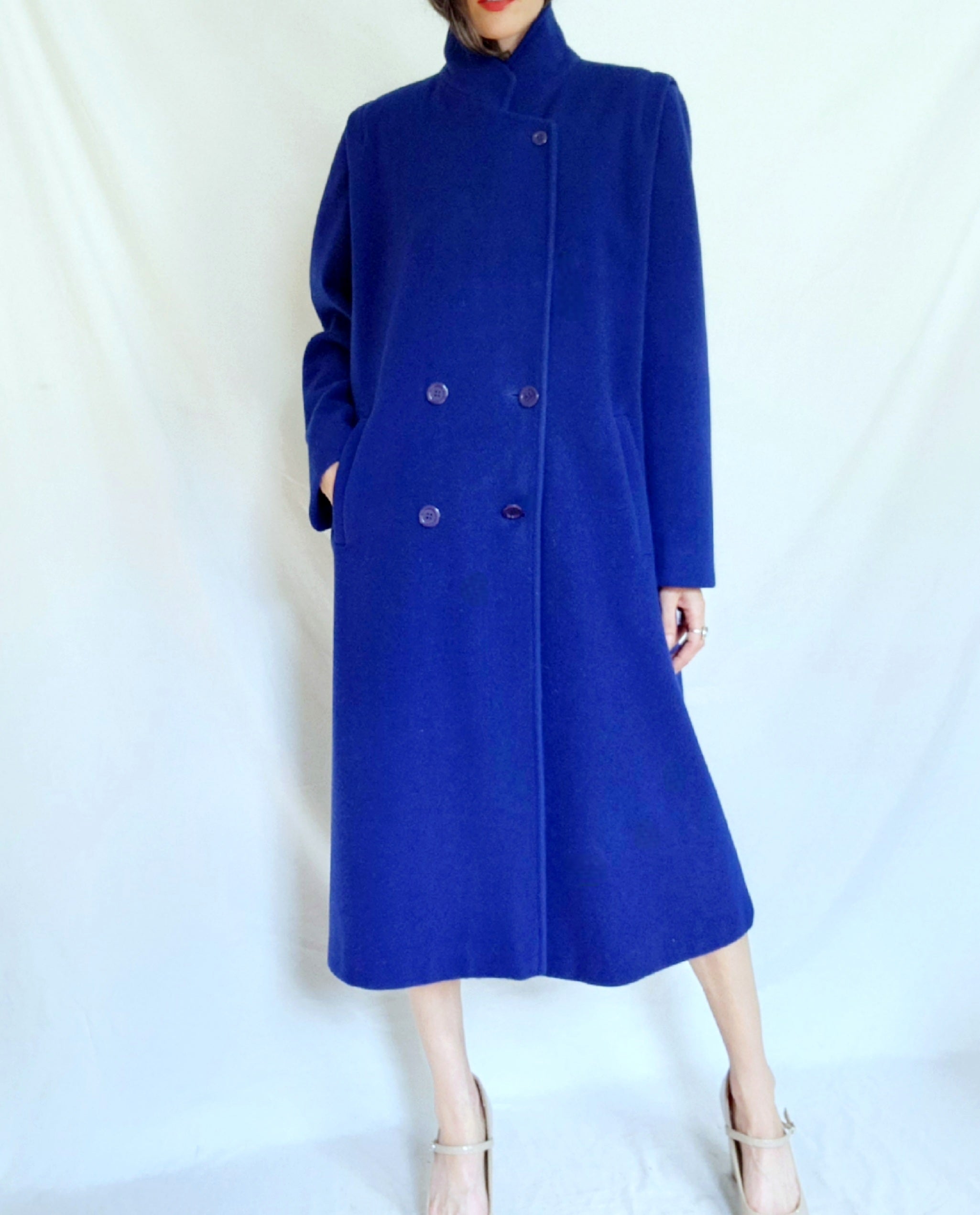 Vintage 70s/80s Long Wool Royal Blue Double Breasted Overcoat By ...