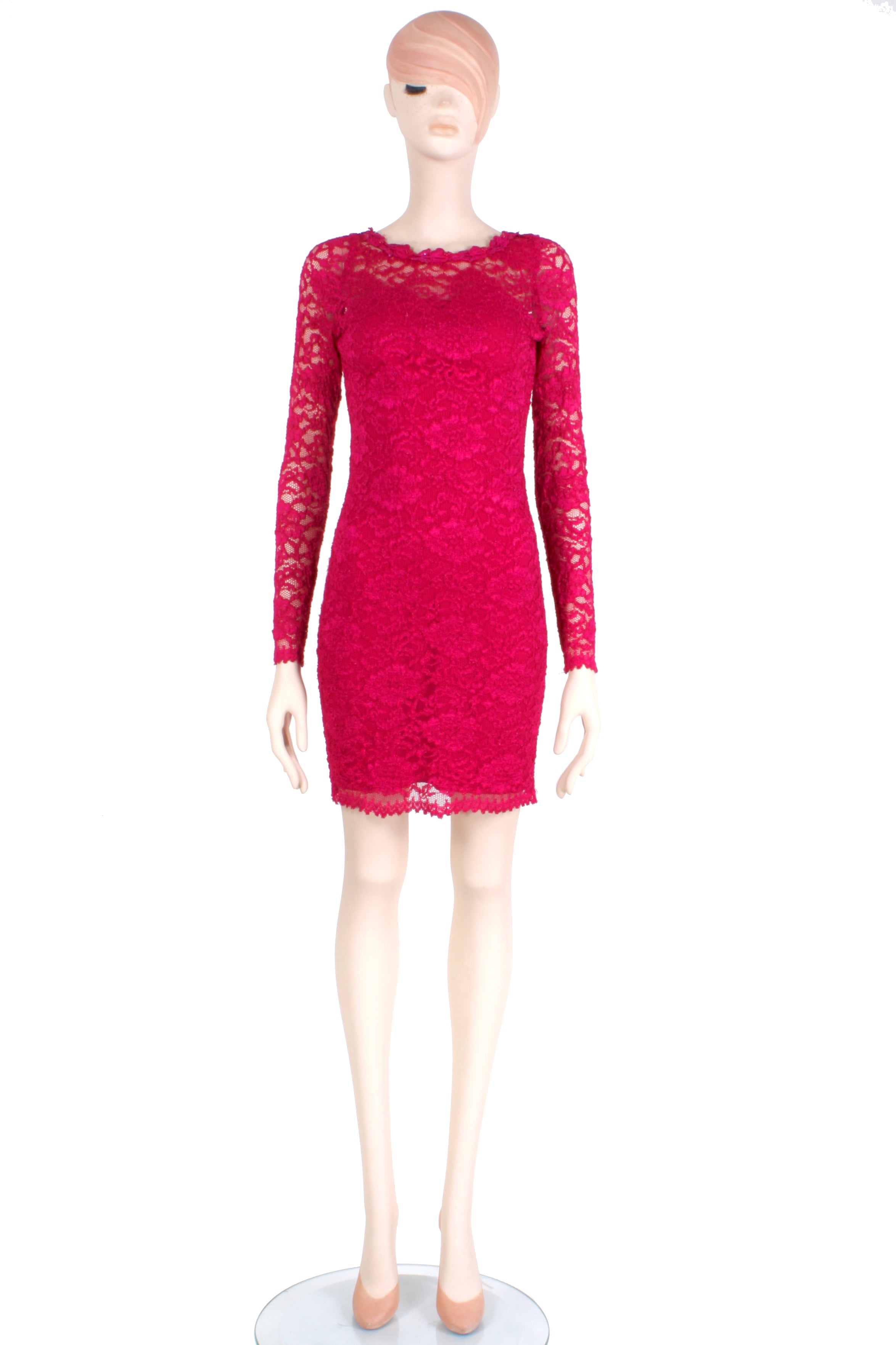 Vintage 80s/90s Hot Pink Bodycon Lace Mini Party Dress By Scott ...
