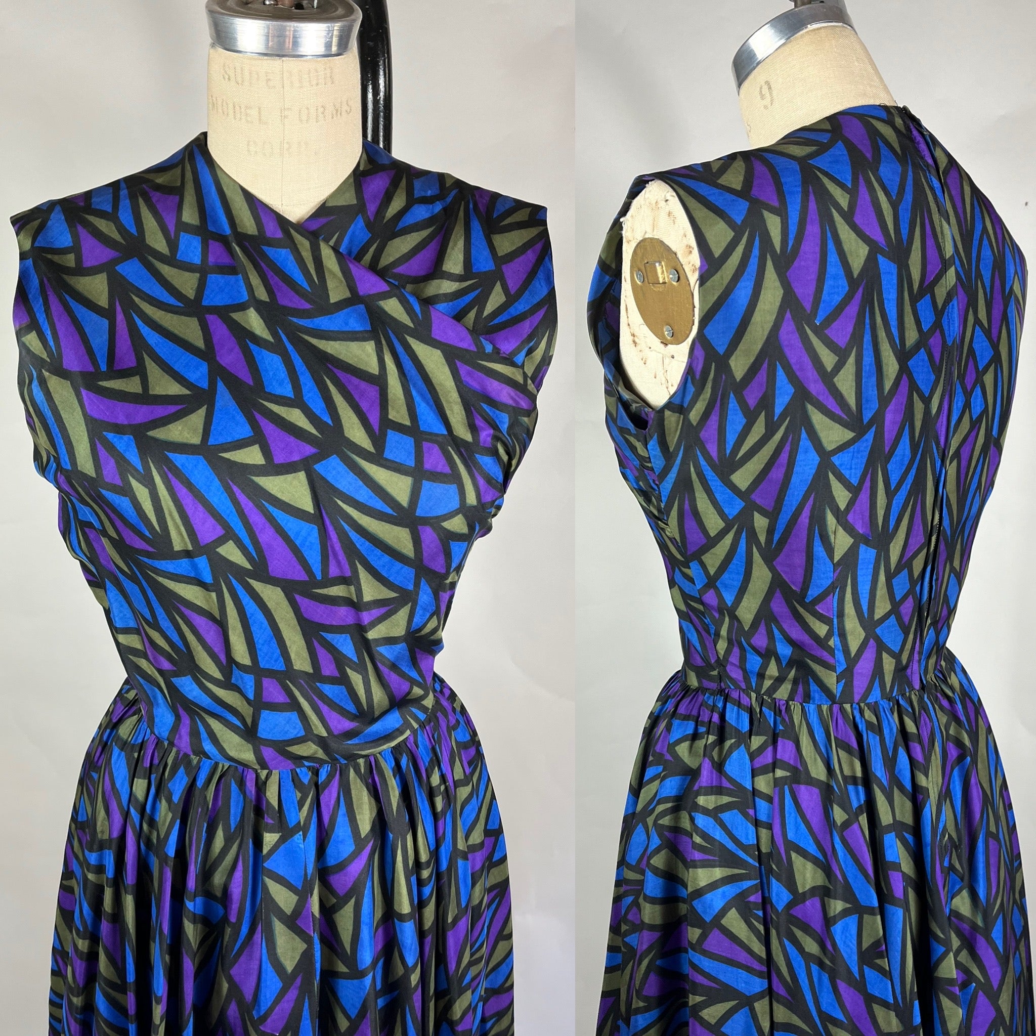 Vintage 50s Designer Gem Tone Silk Fit And Flare Midi Dress By Anne ...