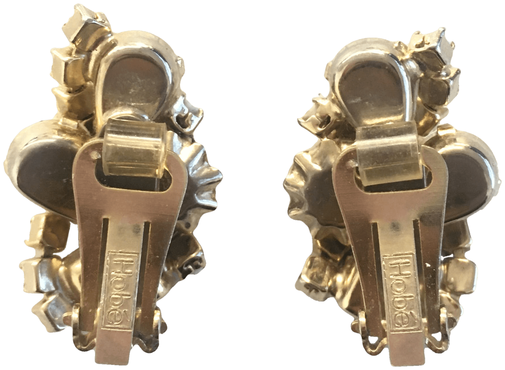 Vintage 70's Milk White and Pink Rhinestone Clip On Earrings by Hobe ...