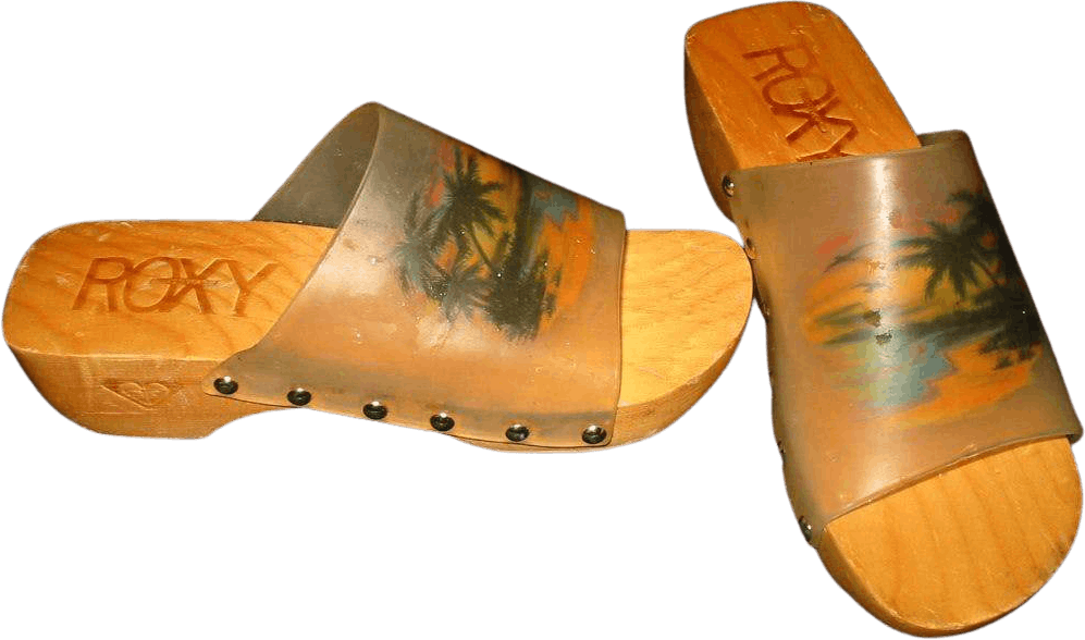 Vintage 90's Wood Clogs Slides with Screened Hawaiian Beach Scene by ...