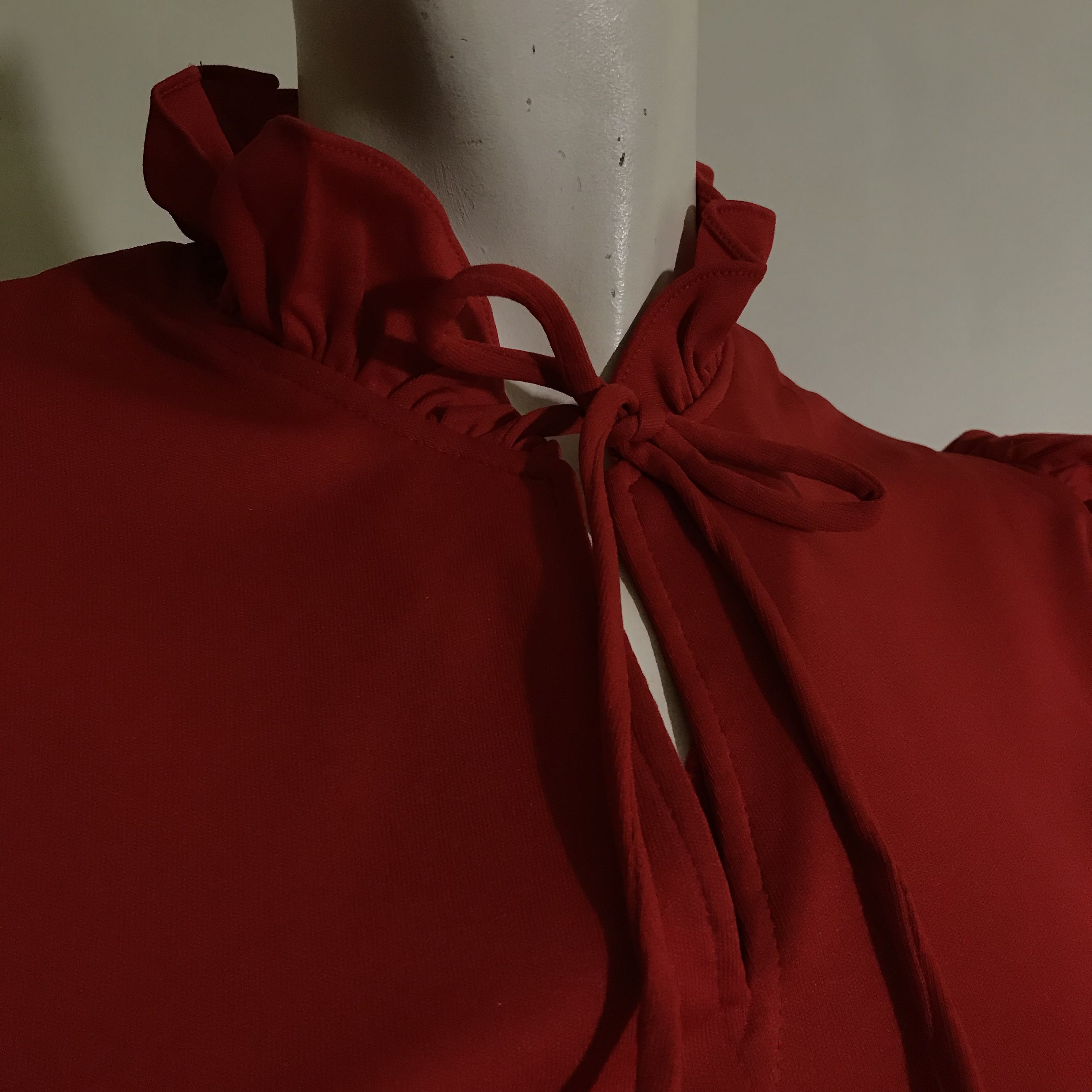 Vintage 70's Raspberry Red Nylon Ruffled Sleeve Blouse | Shop THRILLING