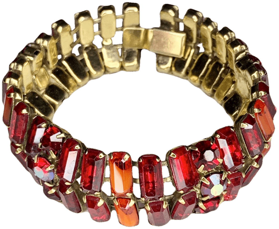 Vintage Red and Gold Tone Gemstone Bracelet by Kramer Of New York ...