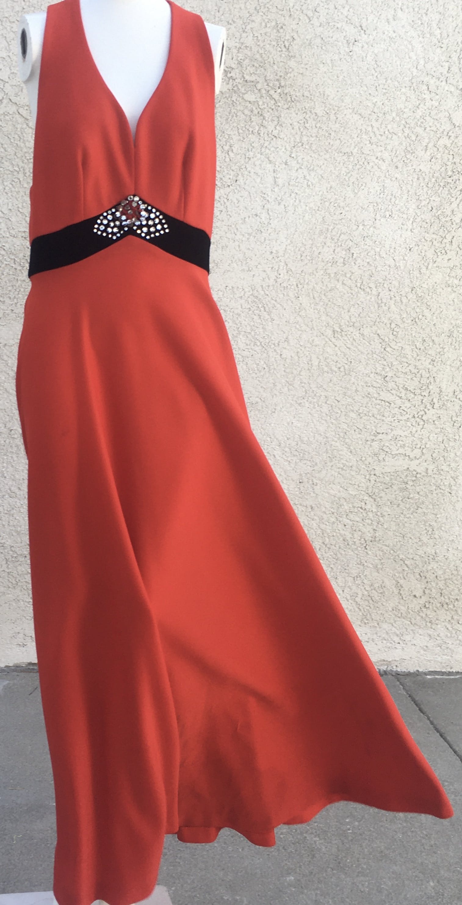 Vintage Red Halter Maxi Dress with Black Waist Band | Shop THRILLING