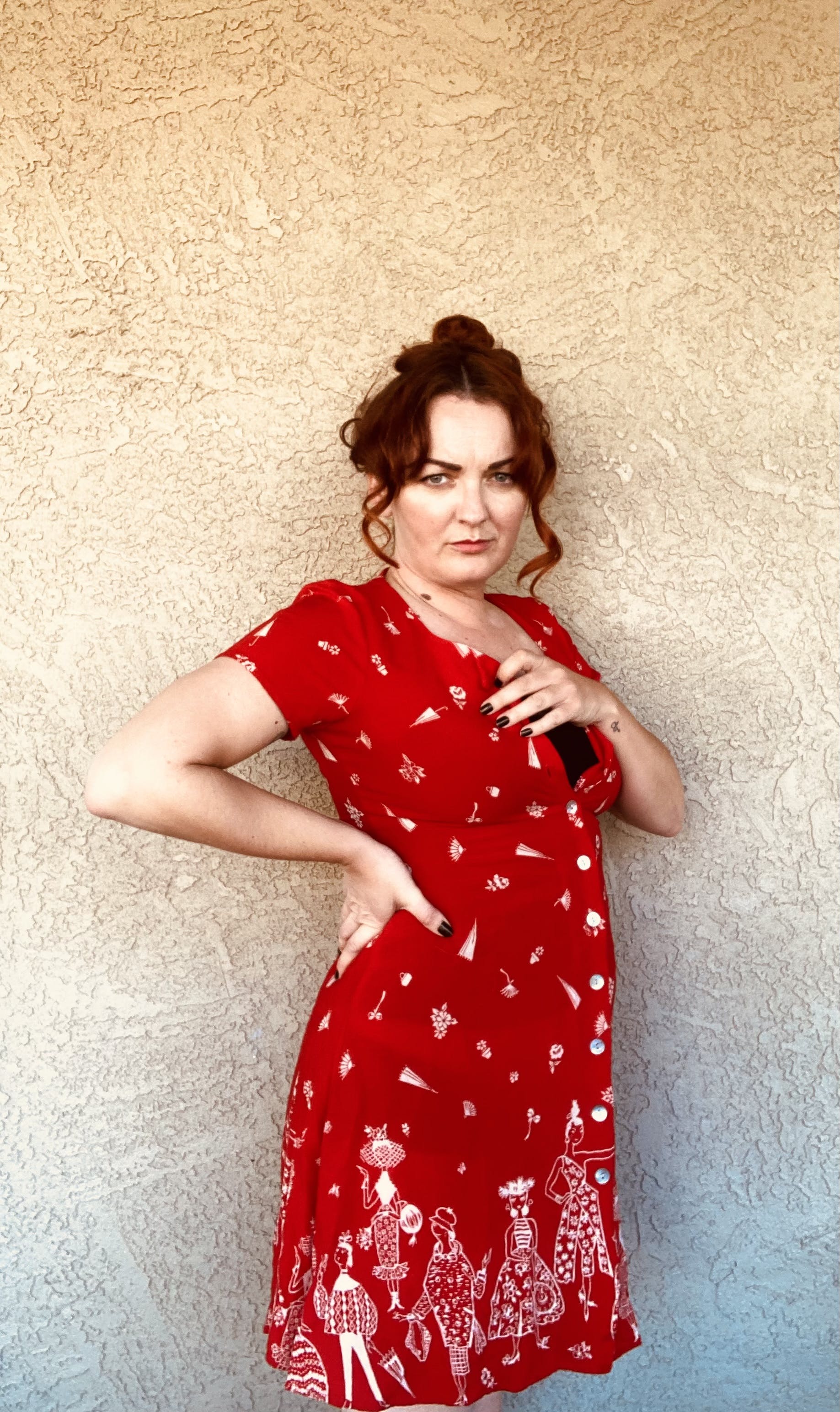 Vintage Red Button Down Dress with Print | Shop THRILLING