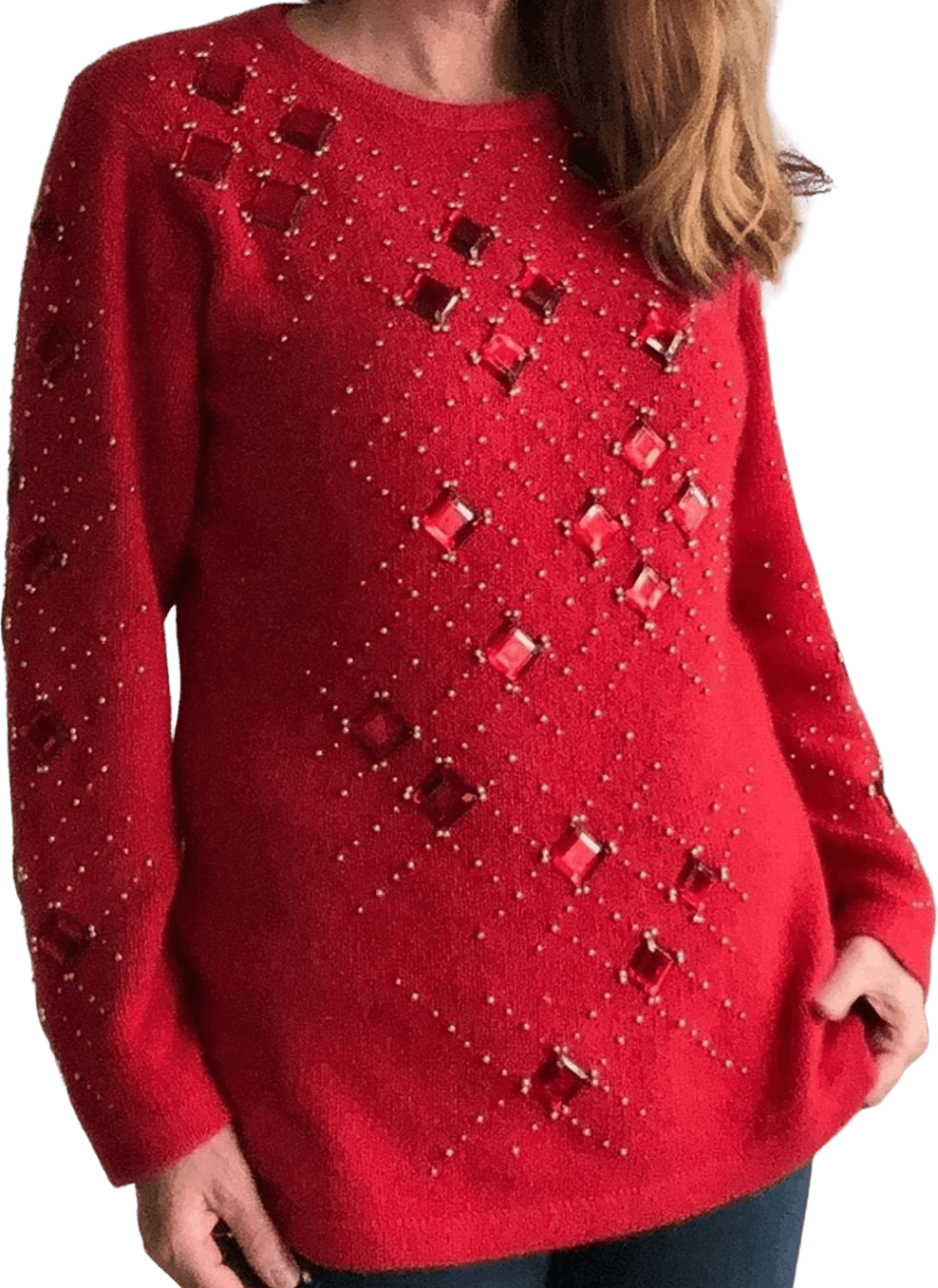 Vintage 90’s Red Beaded and Jeweled Sweater by IB Diffusion | Shop ...