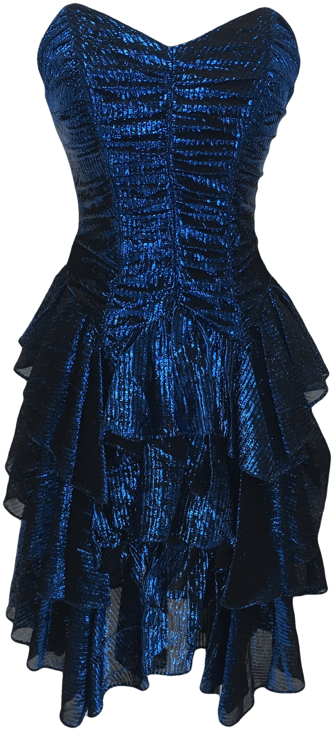 Vintage 80's Blue Lurex Strapless Ruched Tiered Dress by New Leaf ...
