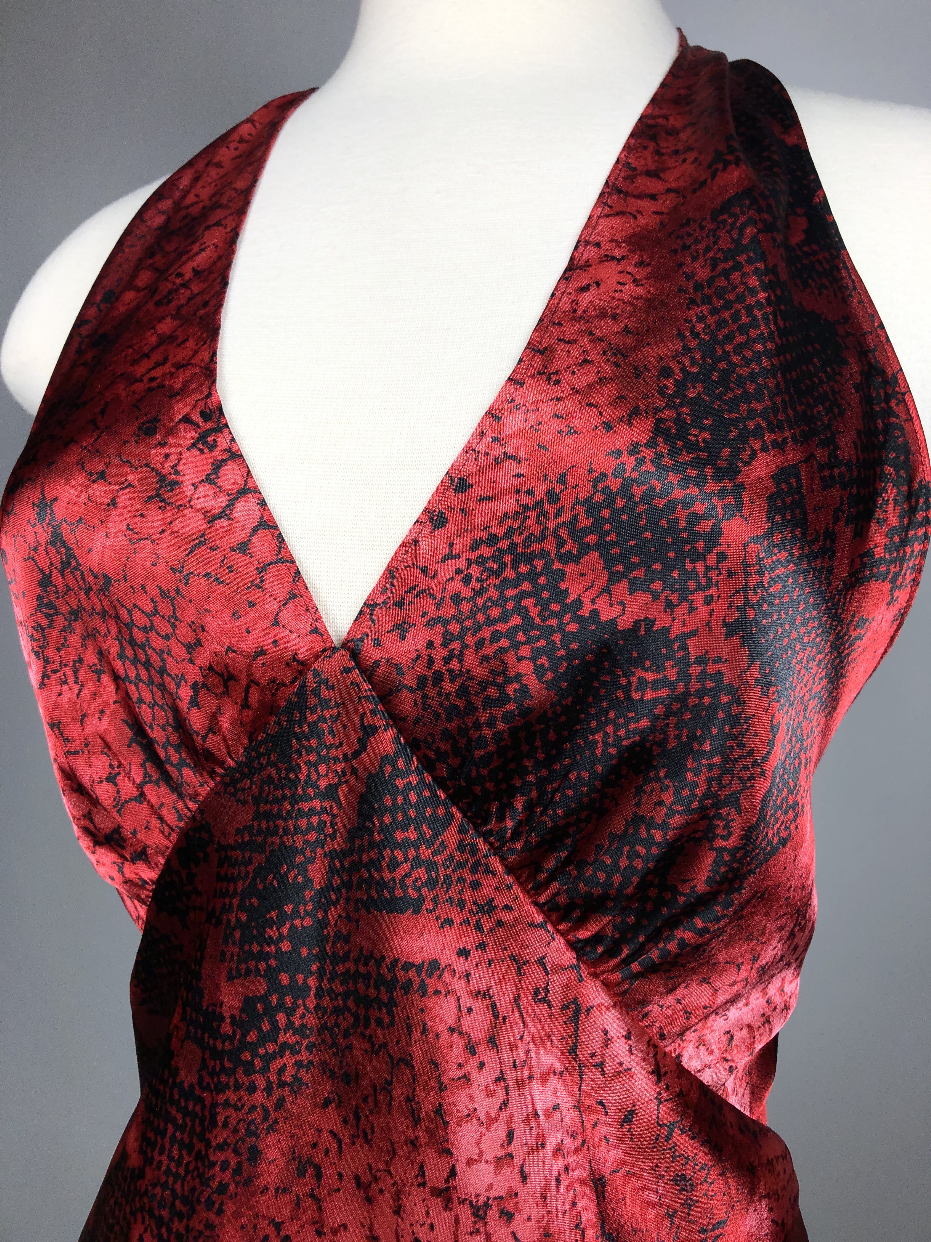 Vintage Silky Red Snakeskin Open Back Halter Top by Frederick’s Of ...