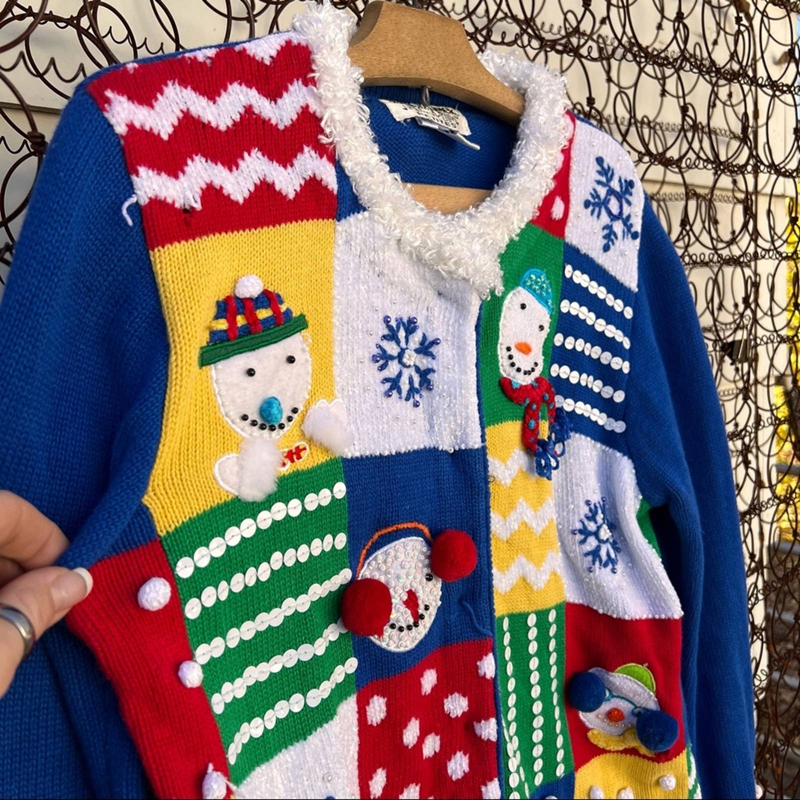 Vintage Primary Color Checkerboard Snowman Cardigan Sweater by Jack B ...