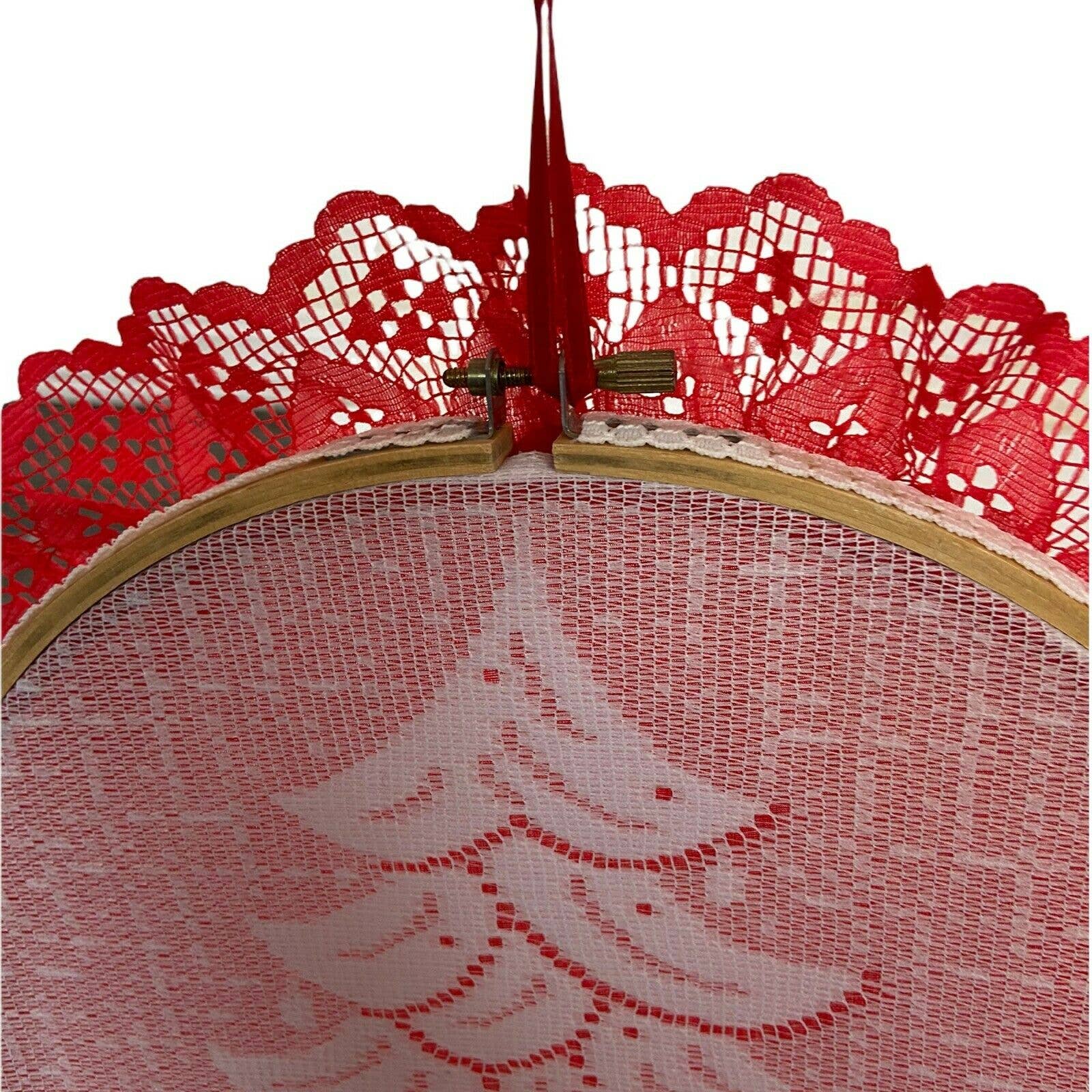 Vintage Handmade Red Charming Stretched Lace Panels Crafty Christmas ...