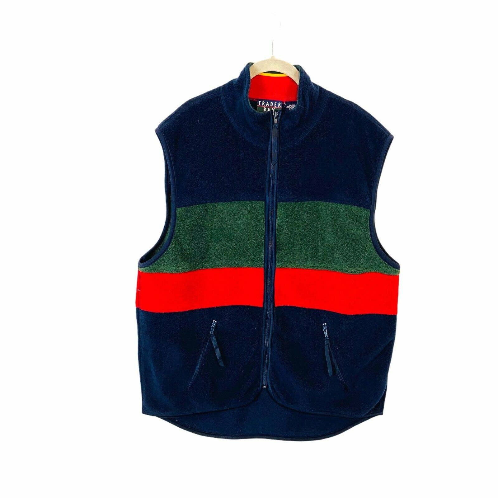 Vintage Trader Bay Men's Blue Green Red Fleece Vest Jacket by Trader ...