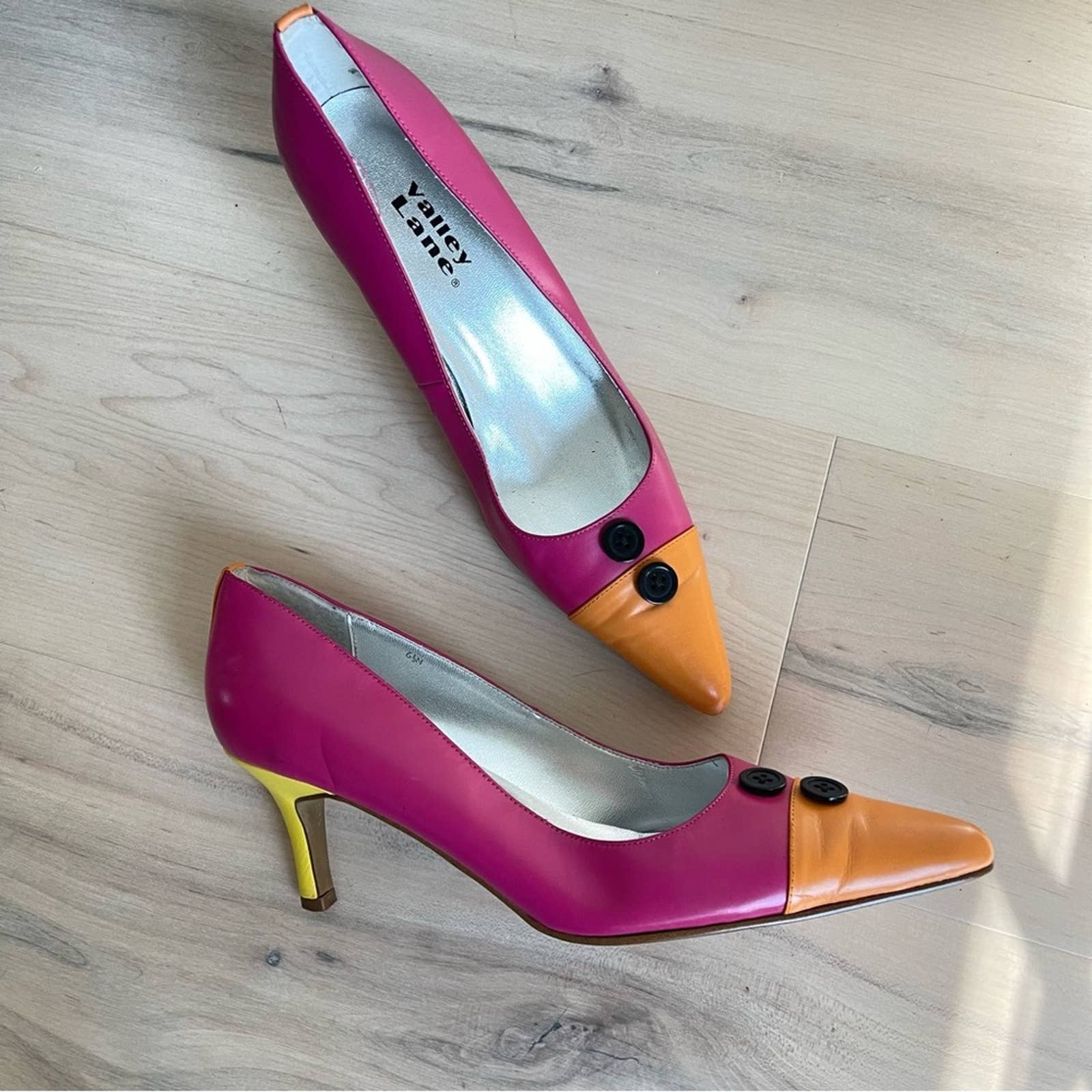 Vintage 00s Colorblock Leather Pumps Hot Pink Orange Size 6 1/2 Dopami ...