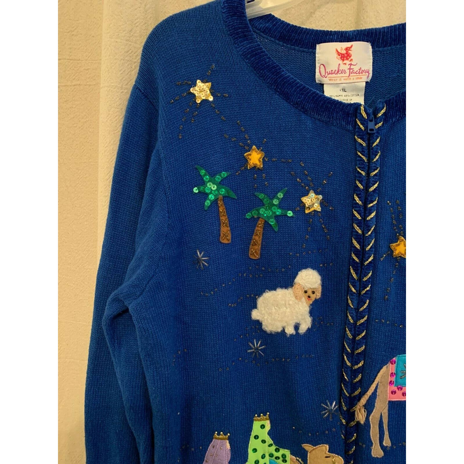Vintage Nativity Christmas Zipped Cardigan Sweater by Quacker Factory ...