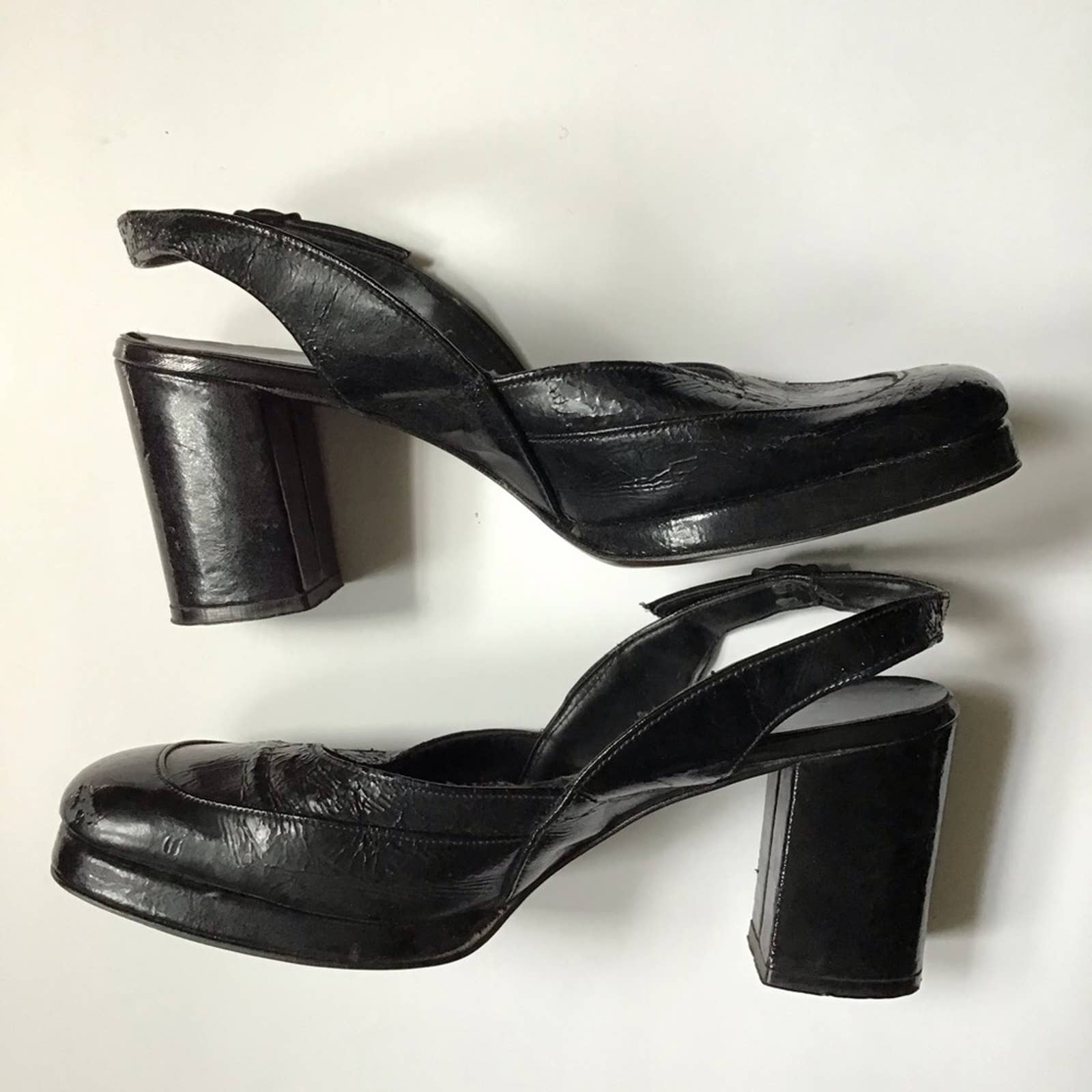 Vintage Square Toe Platform Block Heel Sling Back | Shop THRILLING