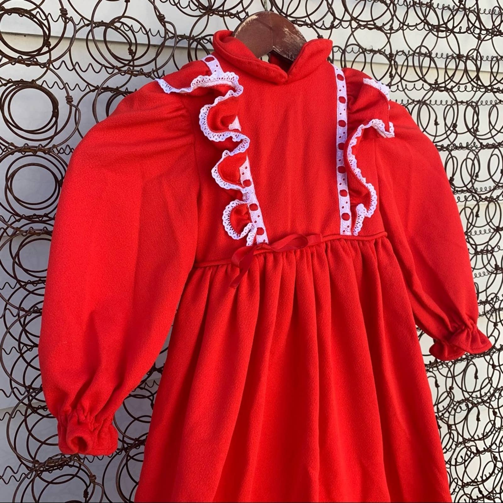 Vintage Girls Red Ruffle Long Handmade Dress | Shop THRILLING