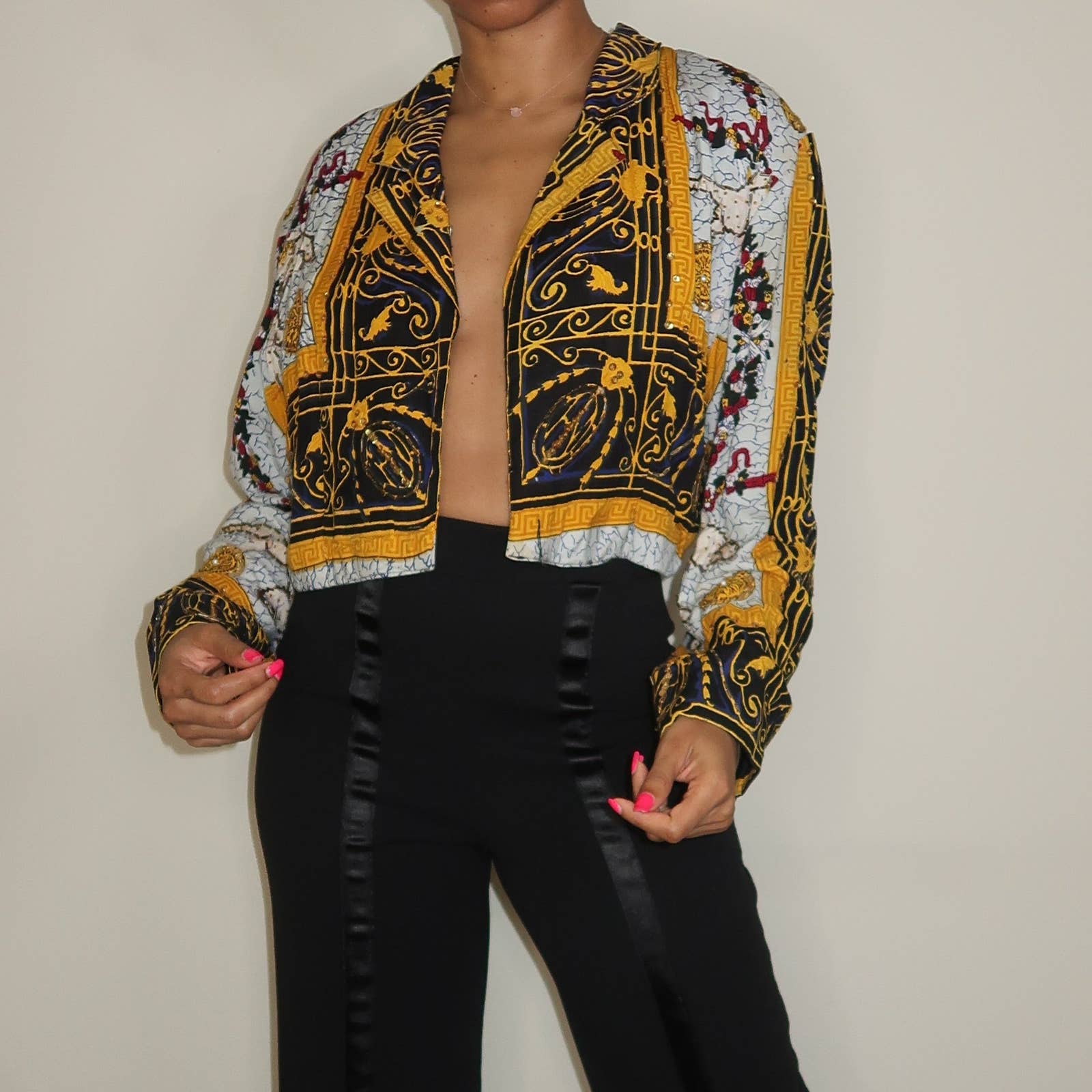 80s/90s Vintage Multicolor Cropped Print Jacket by Other Destination b ...