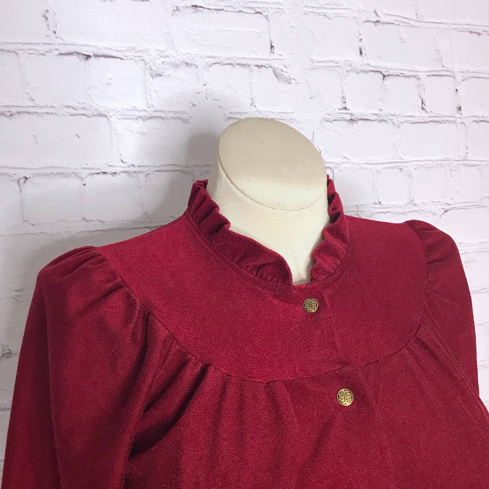 80s Dark Red Fleece House Coat Ruffle Vintage By Katz | Shop THRILLING