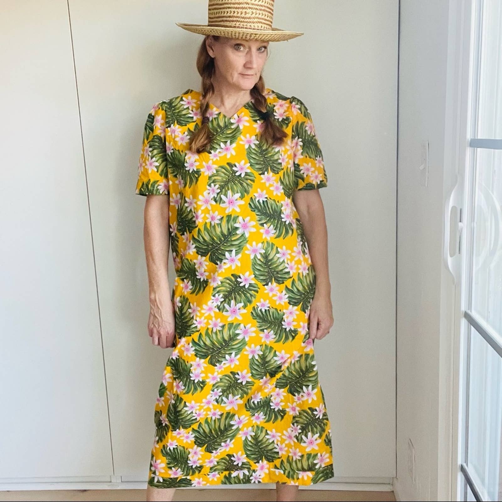 90s Vintage Handmade Mumu Midi Dress Tropical Print Yellow Green | Shop ...